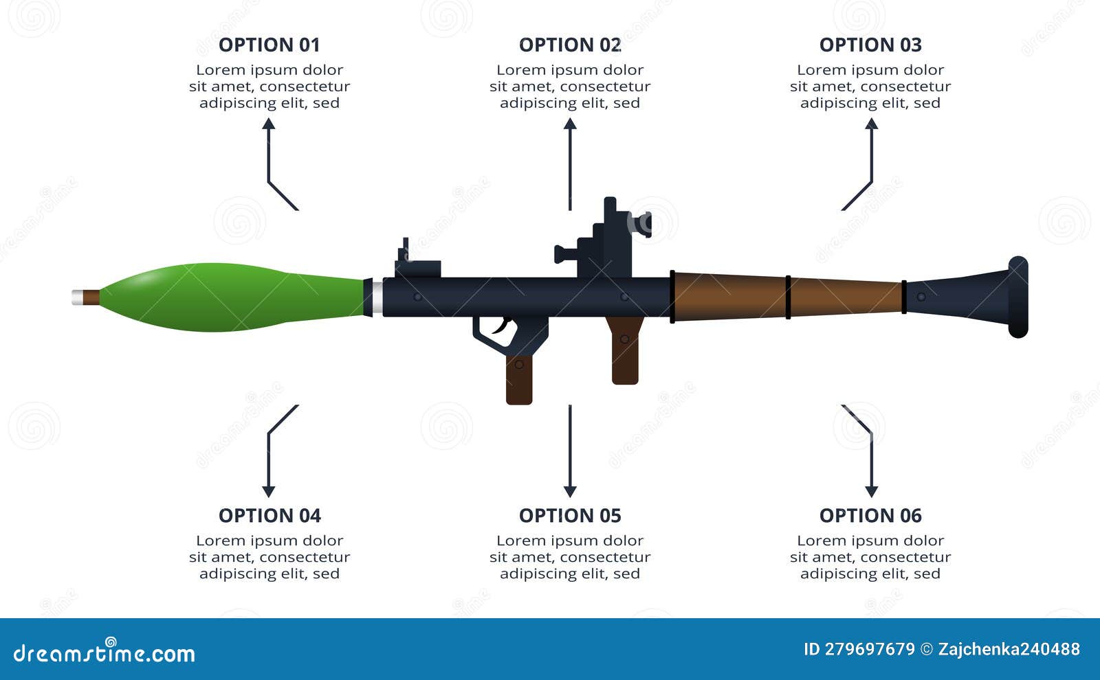 Grenade Launcher Concept for Infographic with 6 Steps, Options, Parts ...