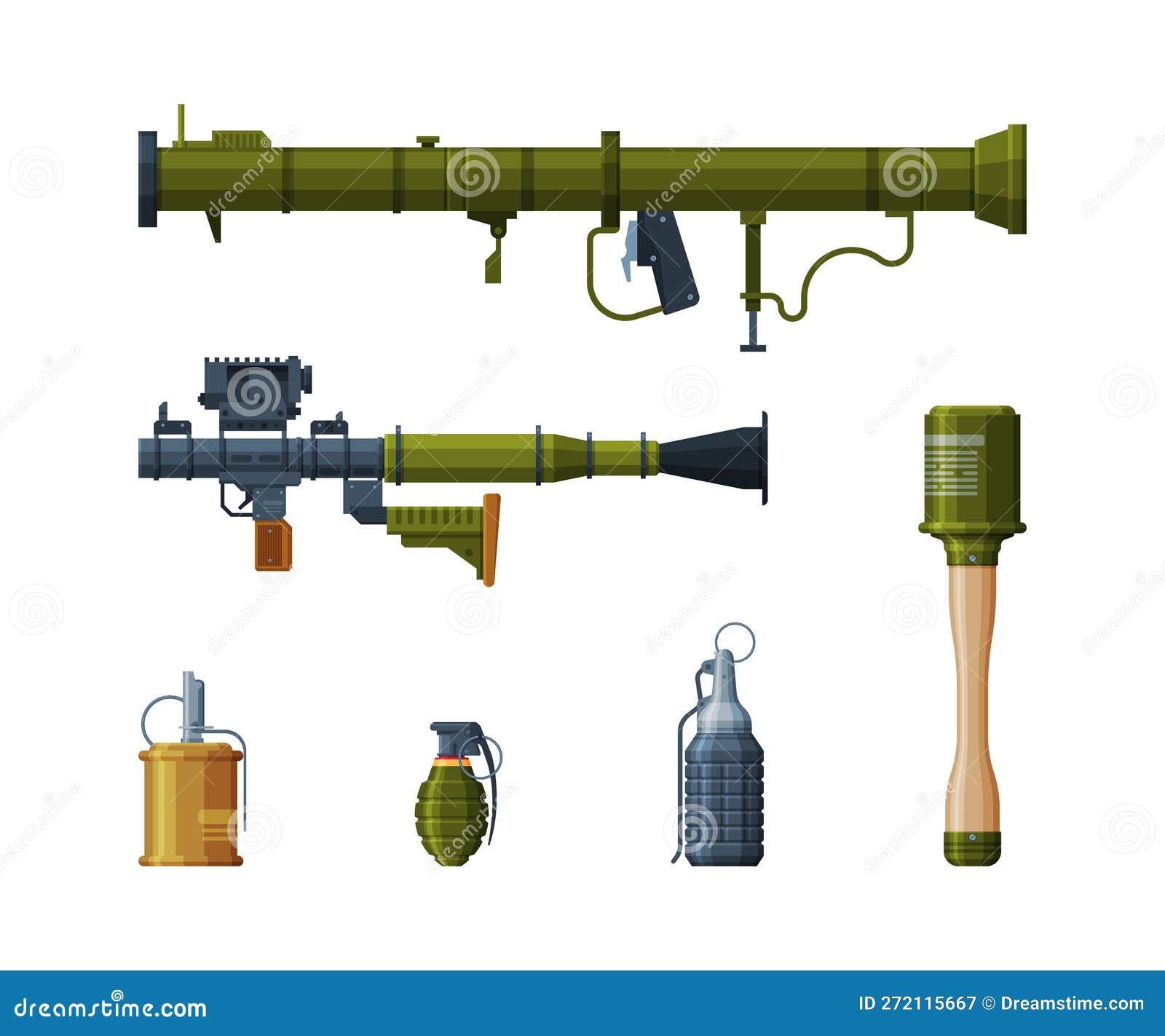 Grenade Projector and Shell As Explosive Weapon Vector Set Stock ...