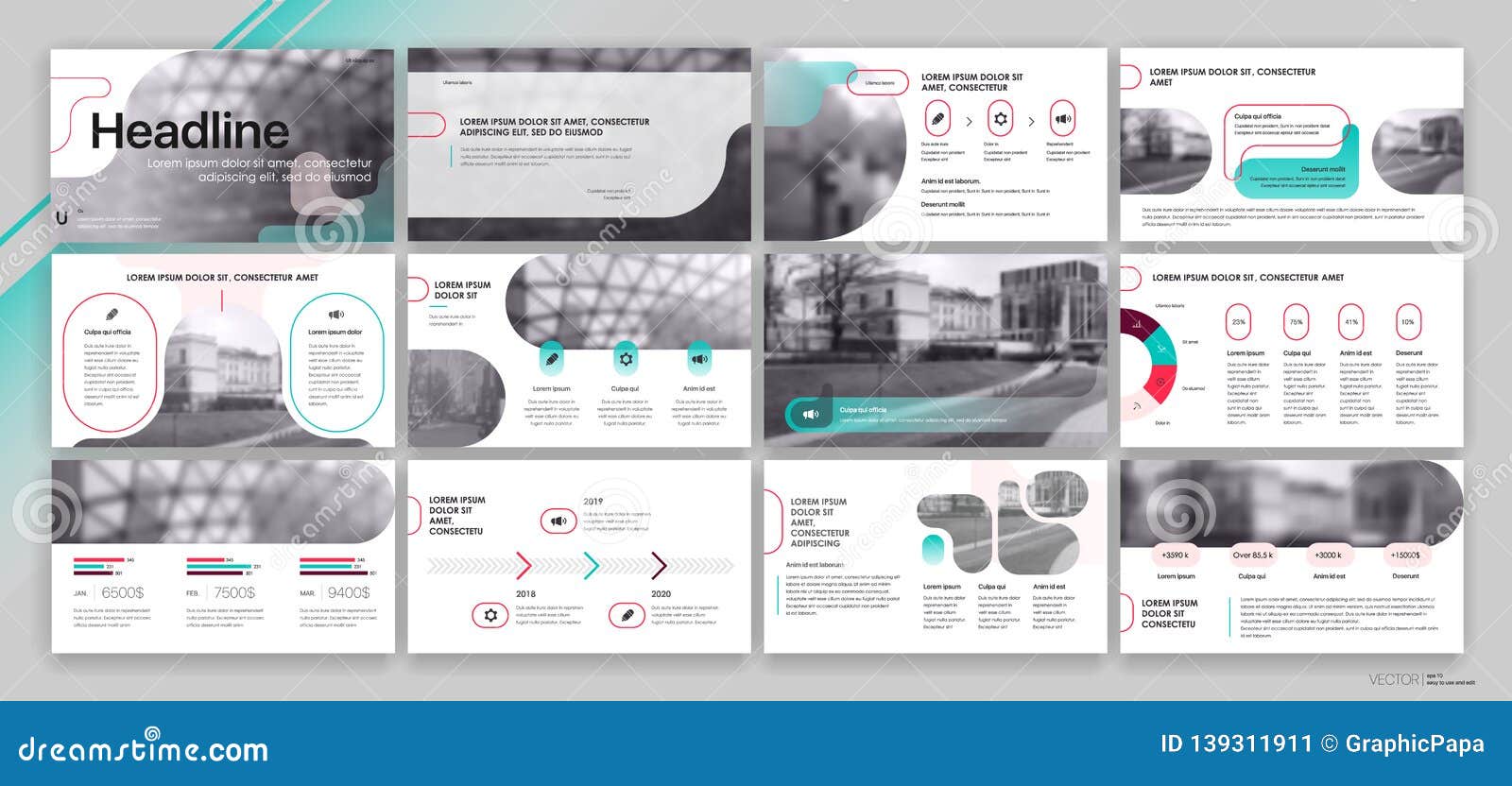 Grenn and Red Elements for Slide Presentations on a White Background ...