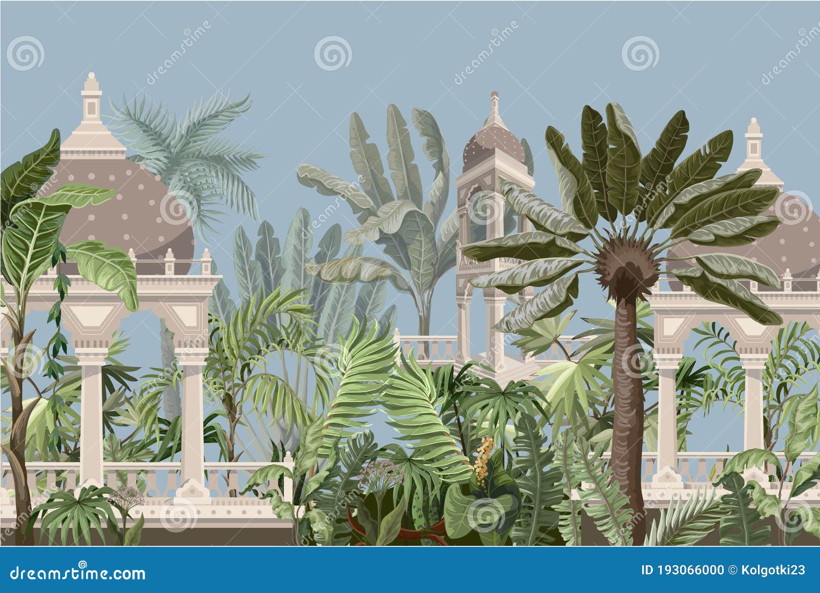 Grens Met Oerwouden En Oud Kasteel. Vector. Vector Illustratie ...