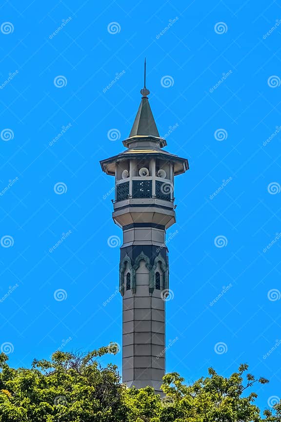 Gresik Jamik Mosque Tower with Bright Blue Sky Background Stock Image ...