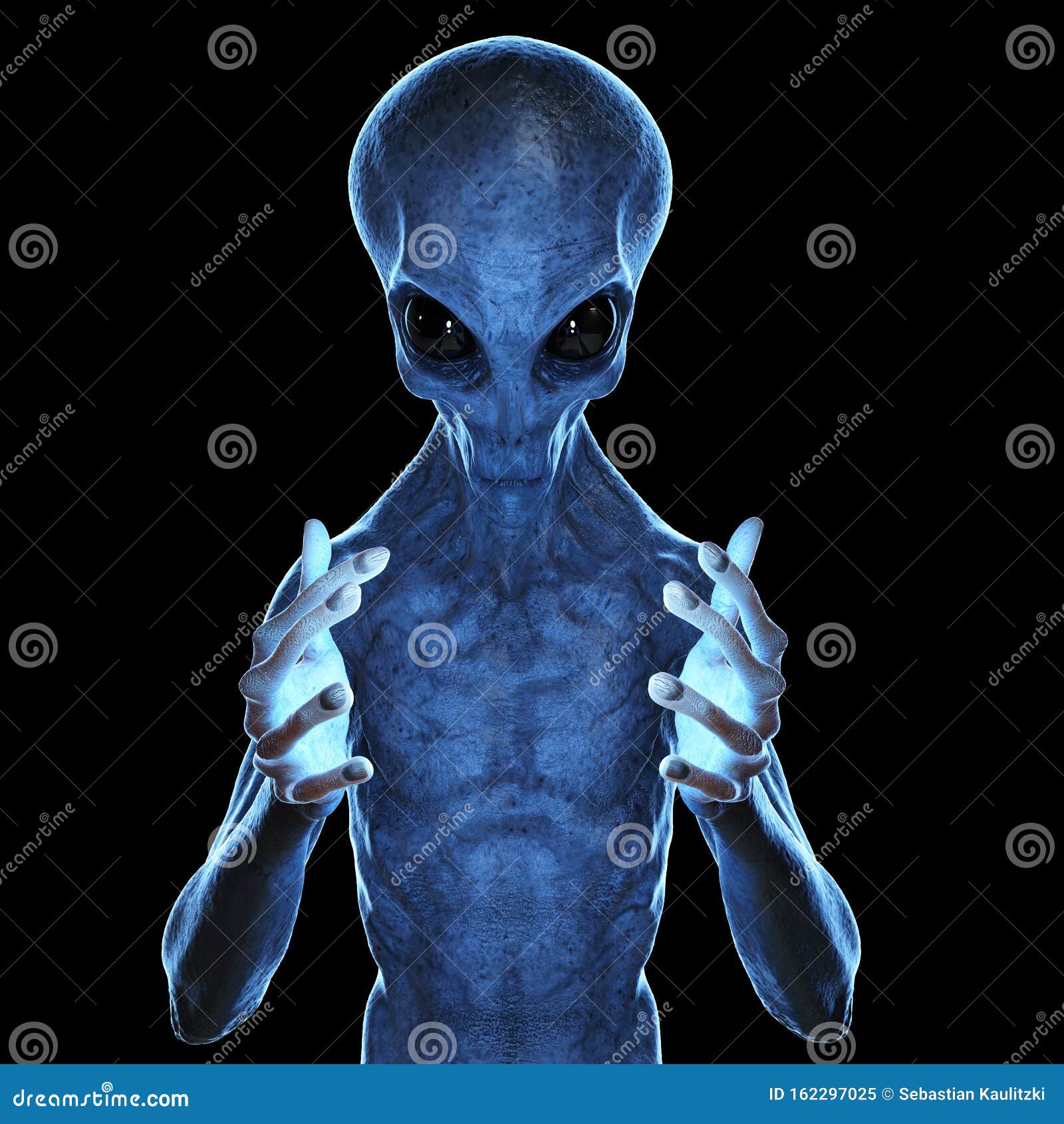 Grey Alien Humanoid ET Creature With Elongated Long Head. Extremely ...