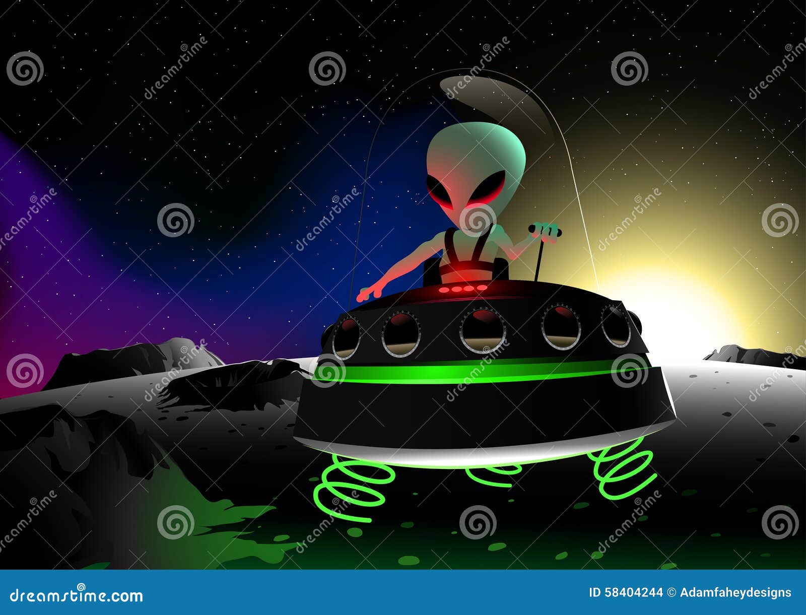 Alien And Flying Saucer On Moon Cartoon Vector | CartoonDealer.com ...