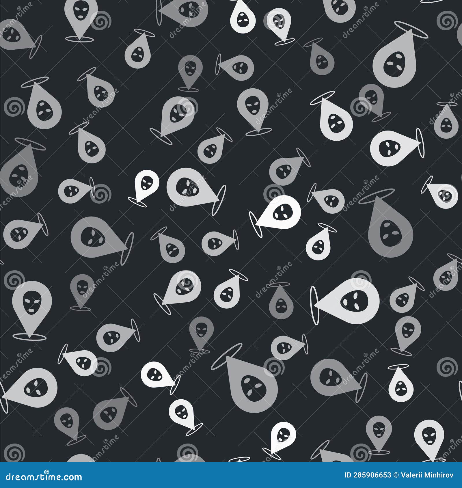 Grey Alien Icon Isolated Seamless Pattern on Black Background ...