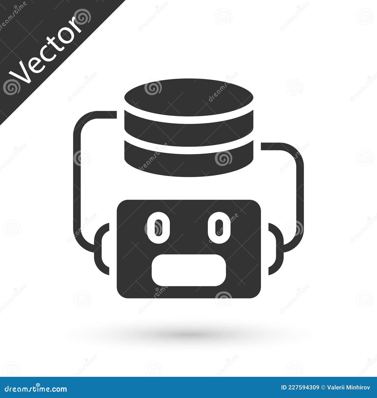 Grey Artificial Intelligence Robot Icon Isolated on White Background ...