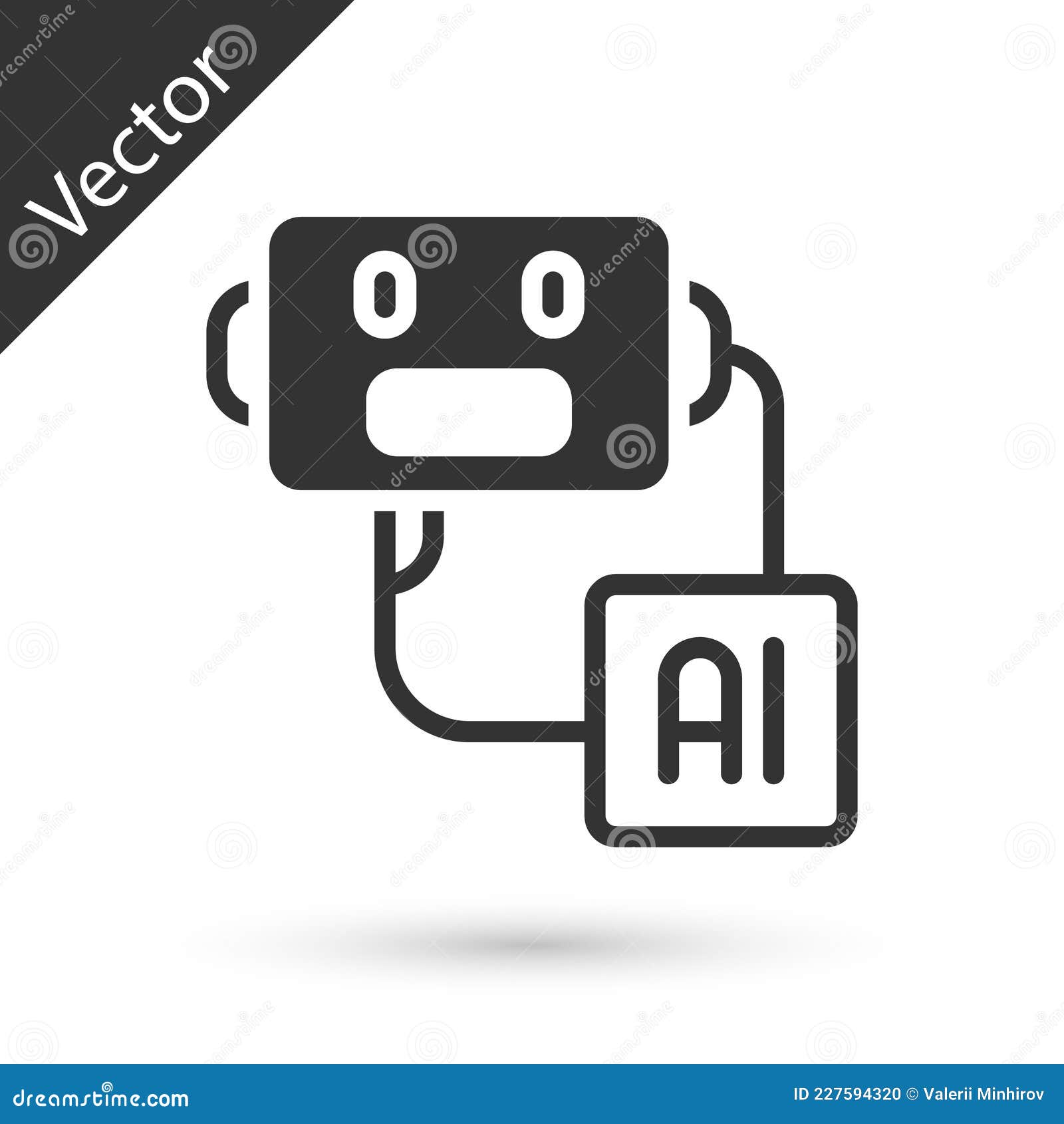 Grey Artificial Intelligence Robot Icon Isolated on White Background ...