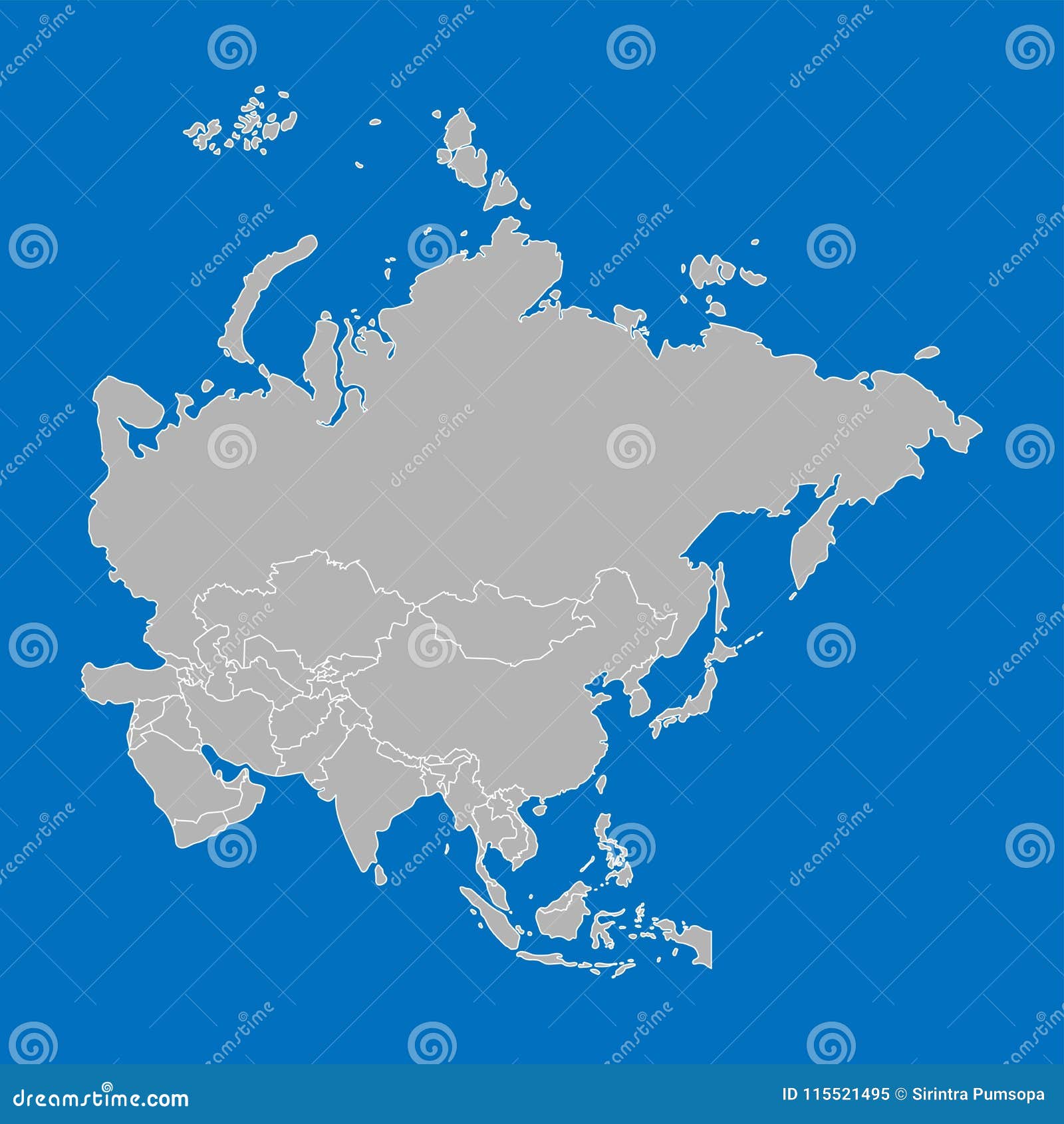 Grey Asia Map with Countries and Capital Cities on the Blue Back Stock ...