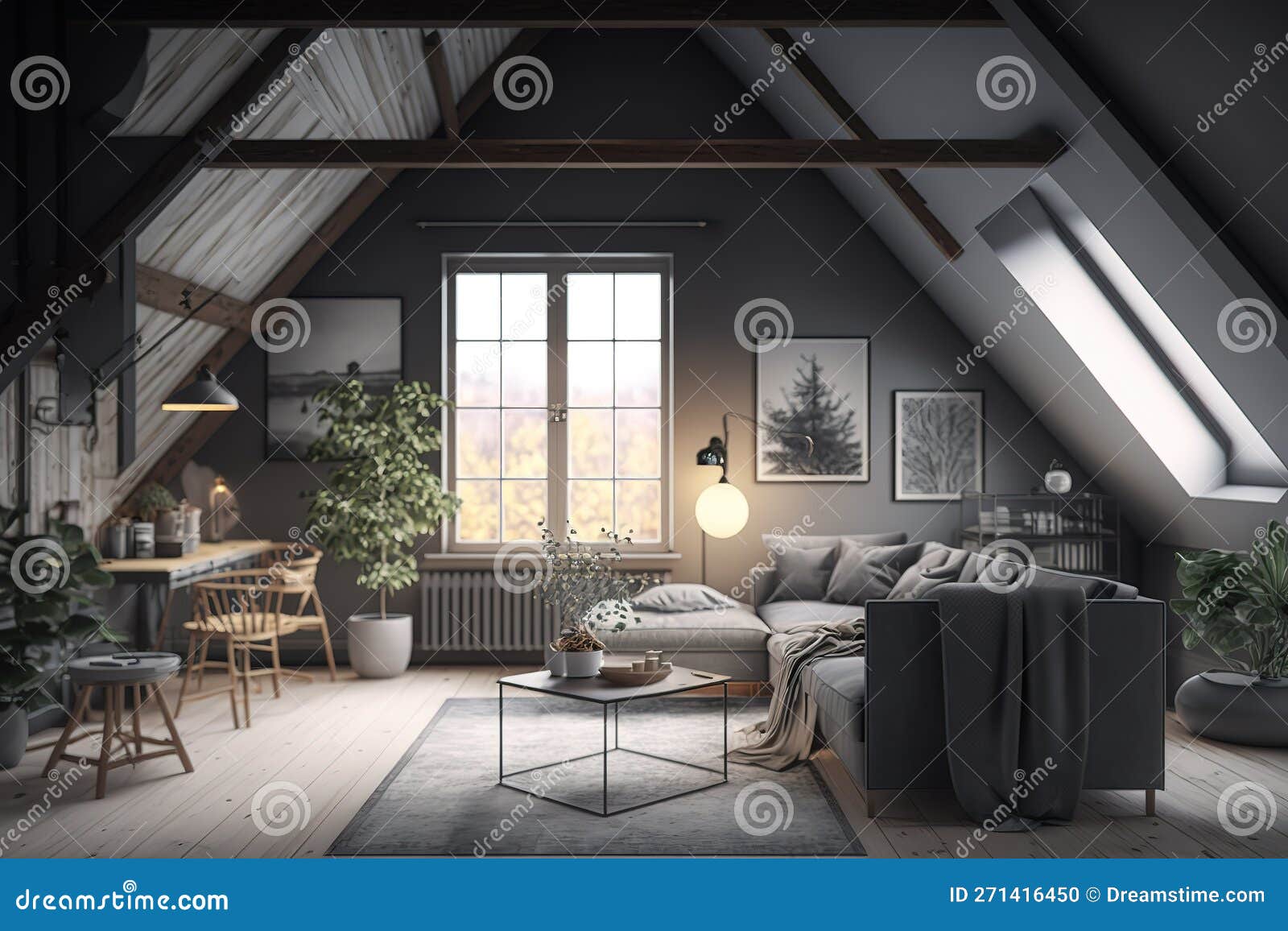 Grey Attic Living Room Interior with Sofa Stock Illustration ...