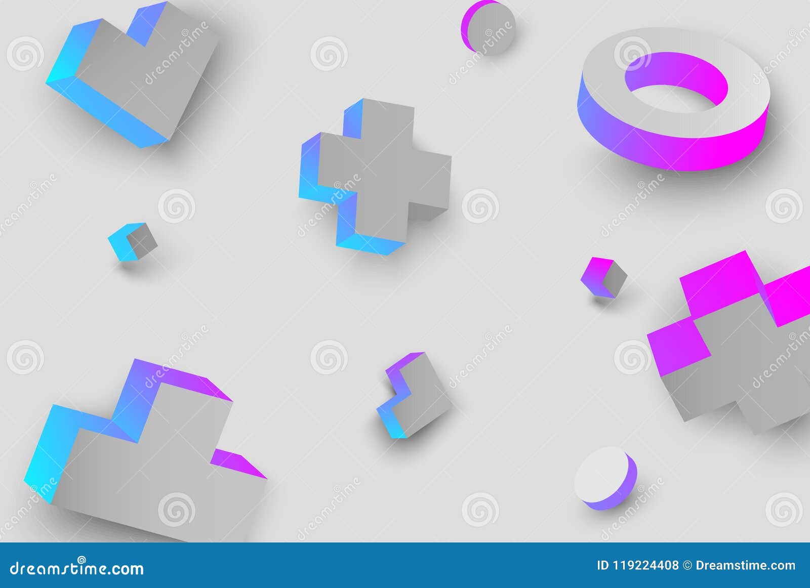 Grey Background with Colour 3d Geometric Figures. Stock Vector ...