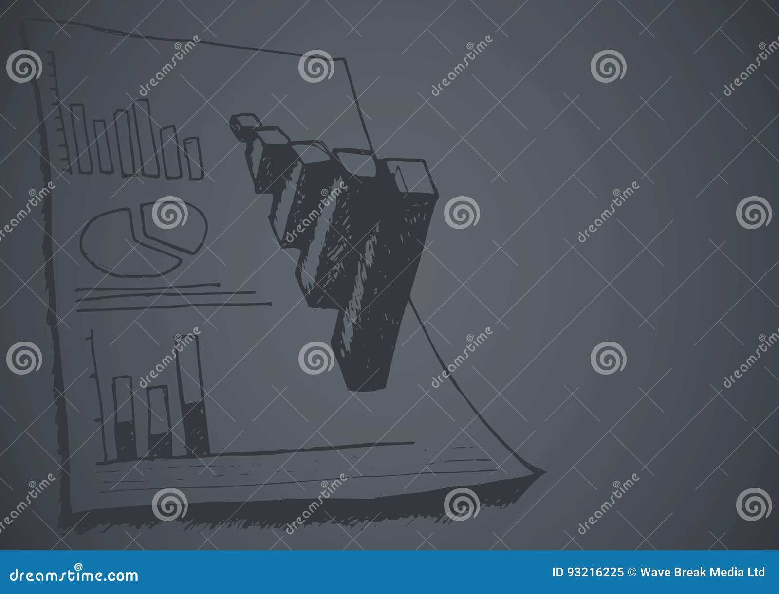 Grey Background with Graph and Paper Doodles Stock Illustration ...