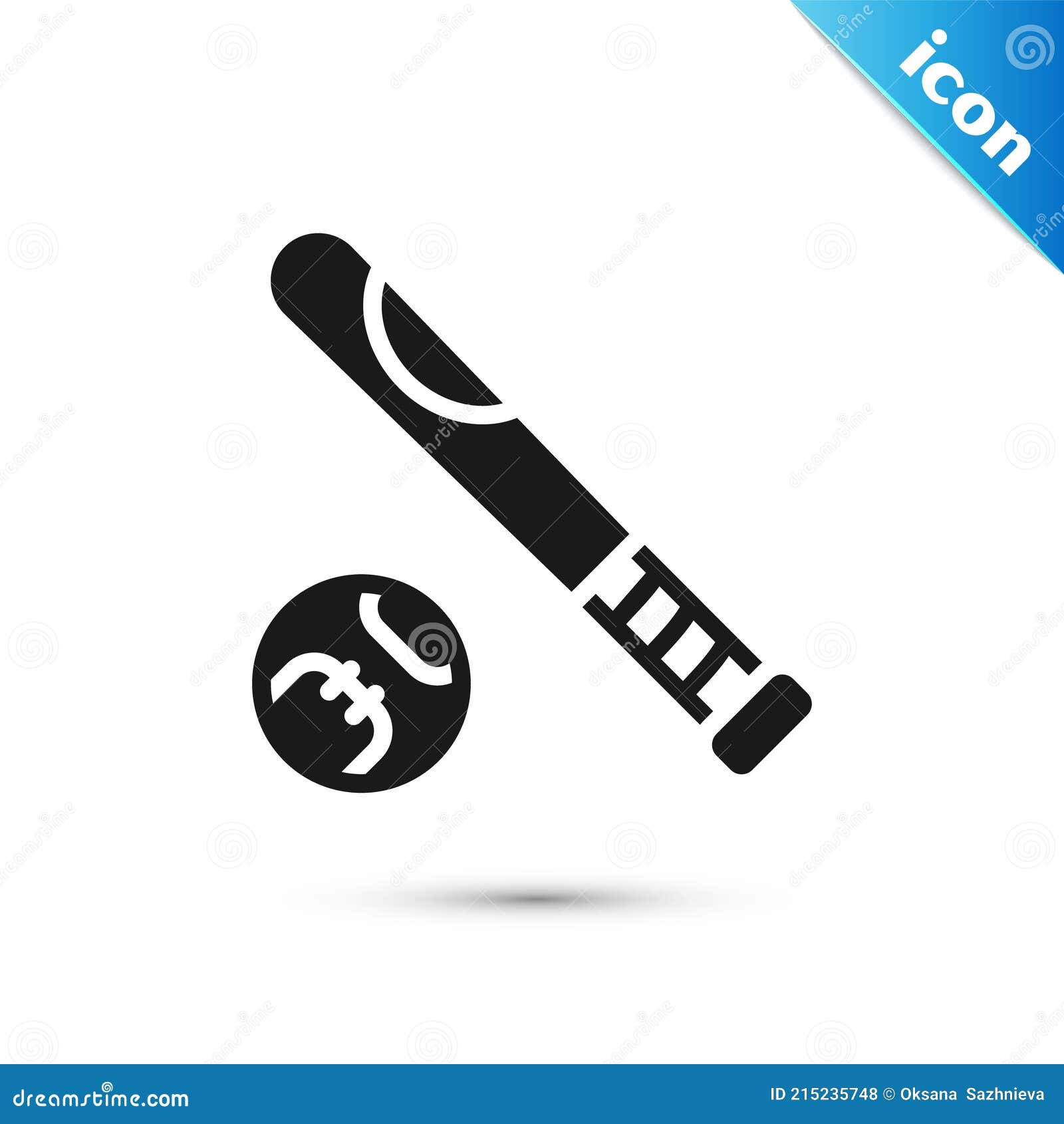 Grey Baseball Bat with Ball Icon Isolated on White Background. Vector ...