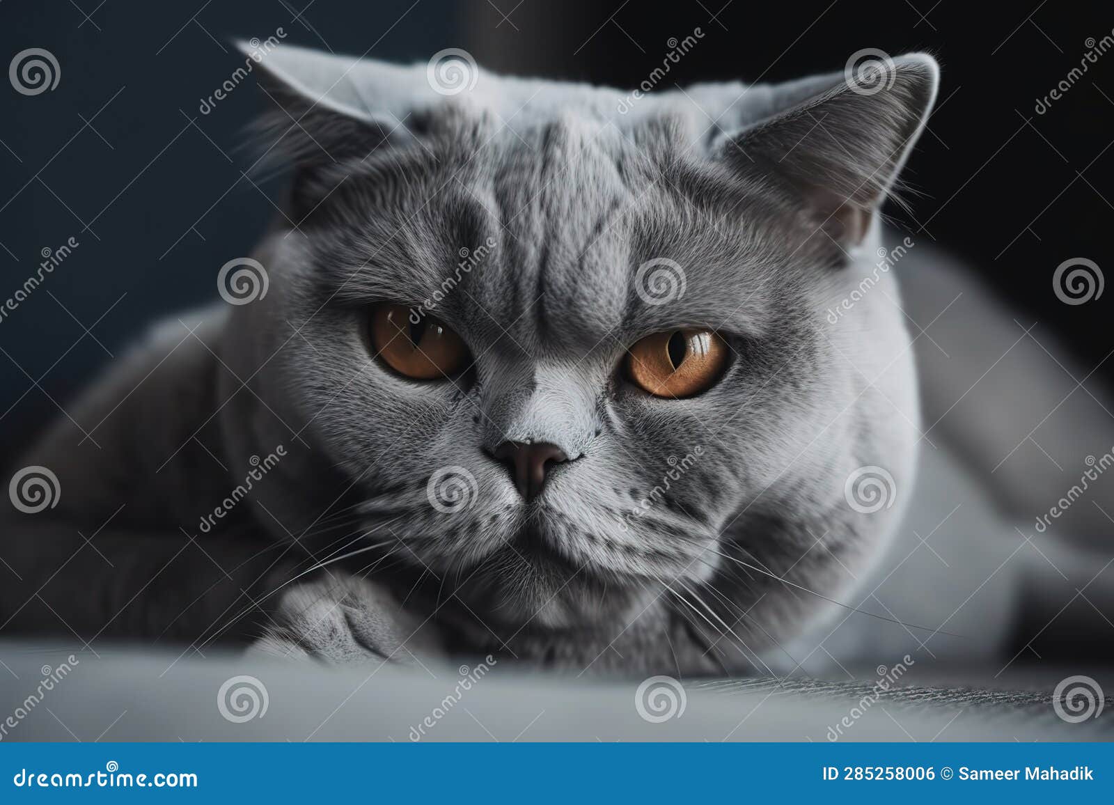 Grey Big Fat Cat with Amber Eyes and Textured Face. Generative AI Stock ...