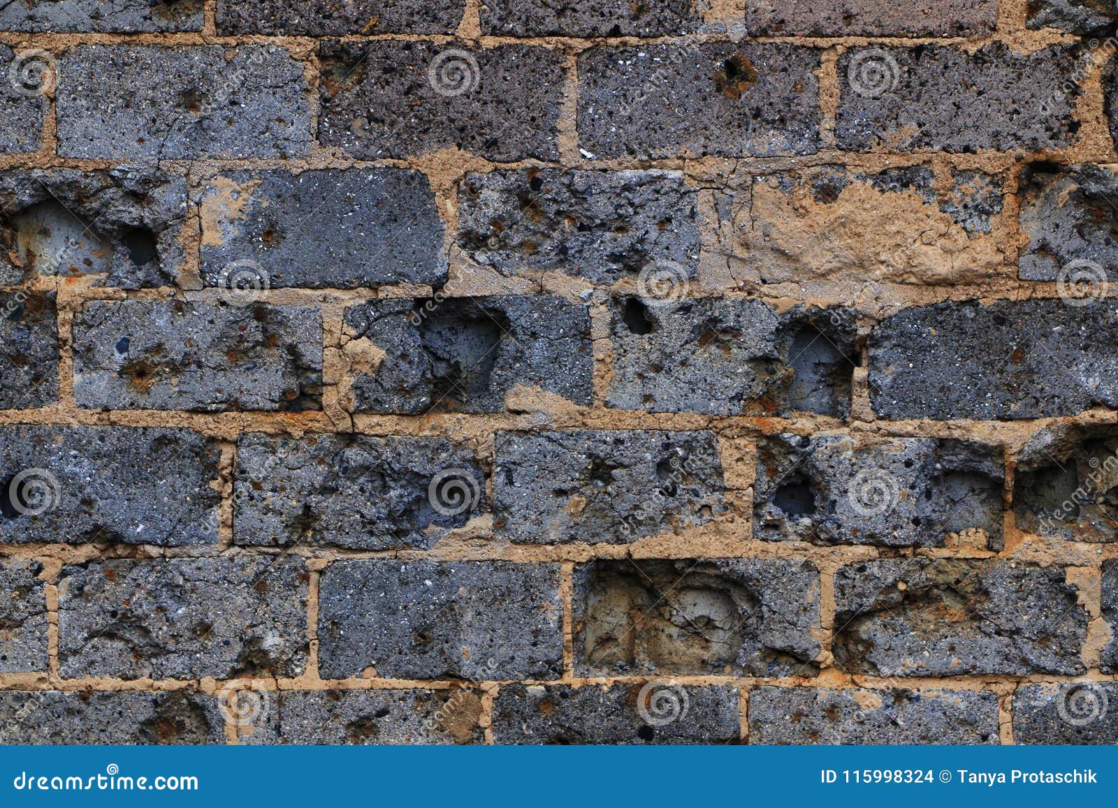 Broken Blue, Grey Brick Wall Close-up Texture Stock Photo - Image of ...