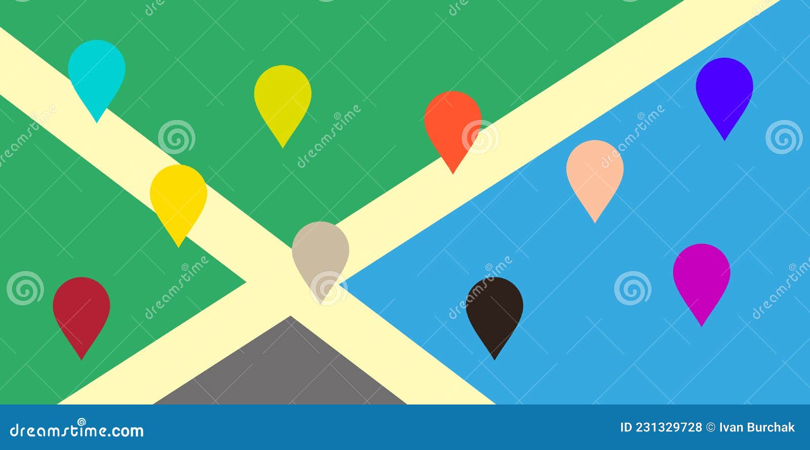 Grey and Blue Map Icon with Colored Map Markers Stock Vector ...