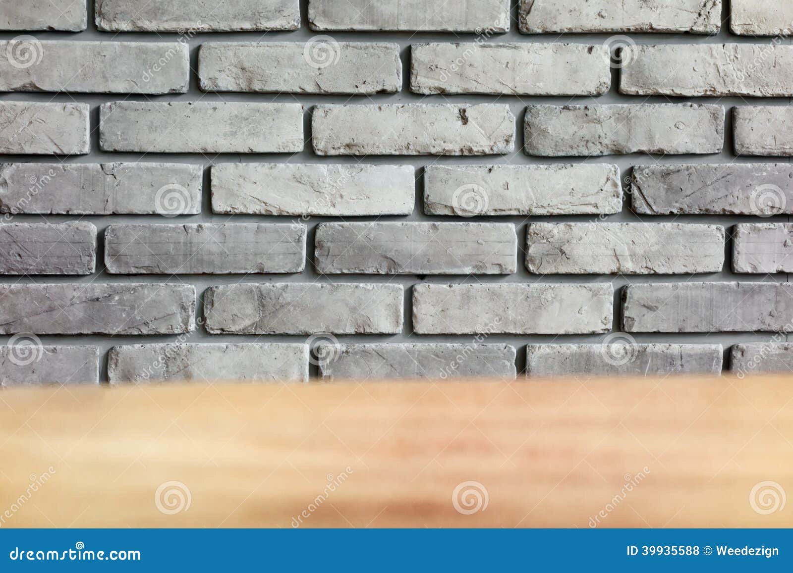 Grey Brick Wall with Table Foreground Stock Photo - Image of table ...