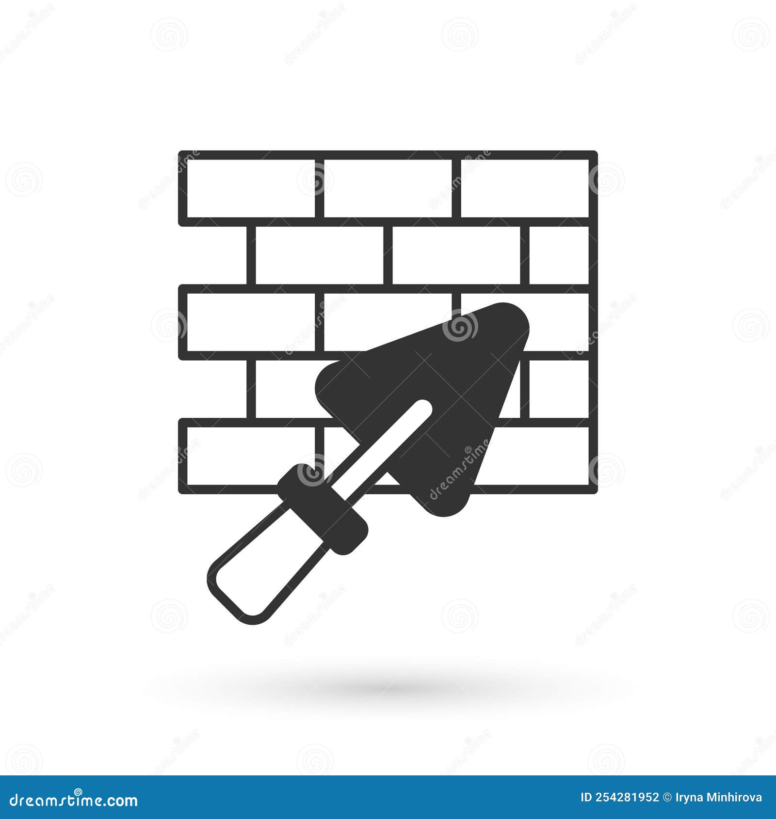 Grey Brick Wall with Trowel Icon Isolated on White Background. Vector ... Grey Brick Wall with Trowel Icon Isolated on White Background. Vector ...
