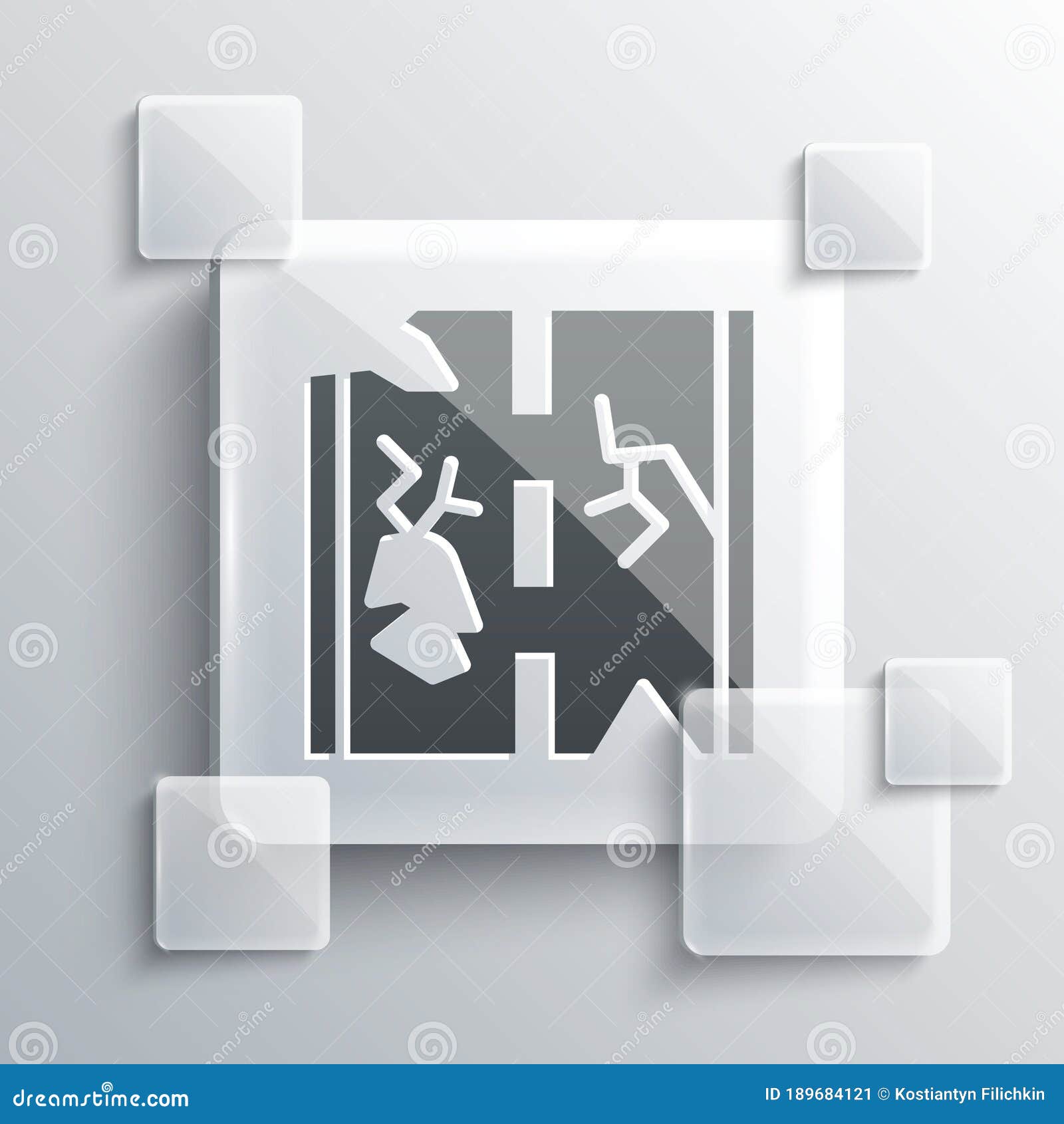 Grey Broken Road Icon Isolated on Grey Background. Square Glass Panels ...