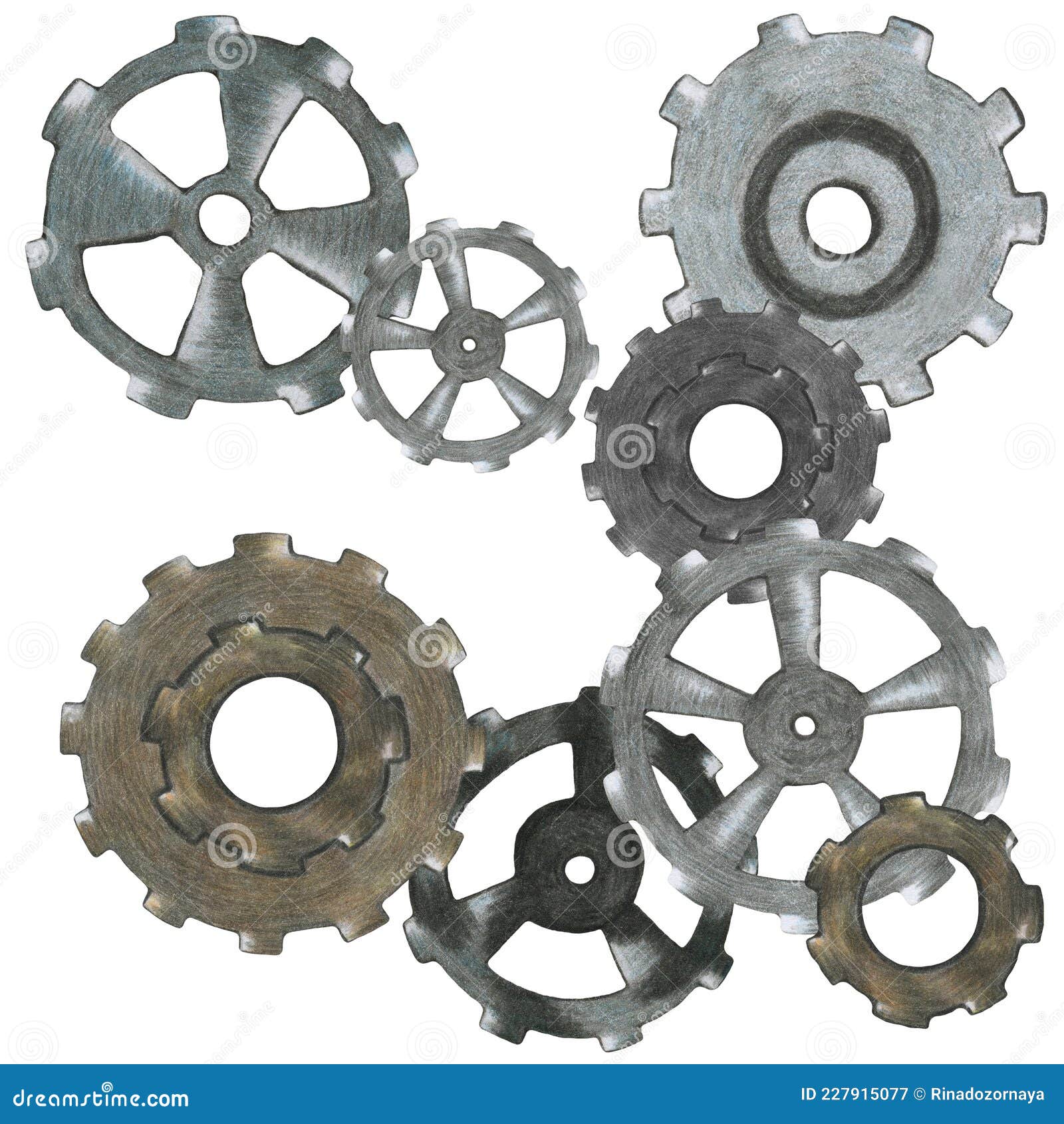 Grey and Brown Gear Composition Isolated on White Background. Stock ...
