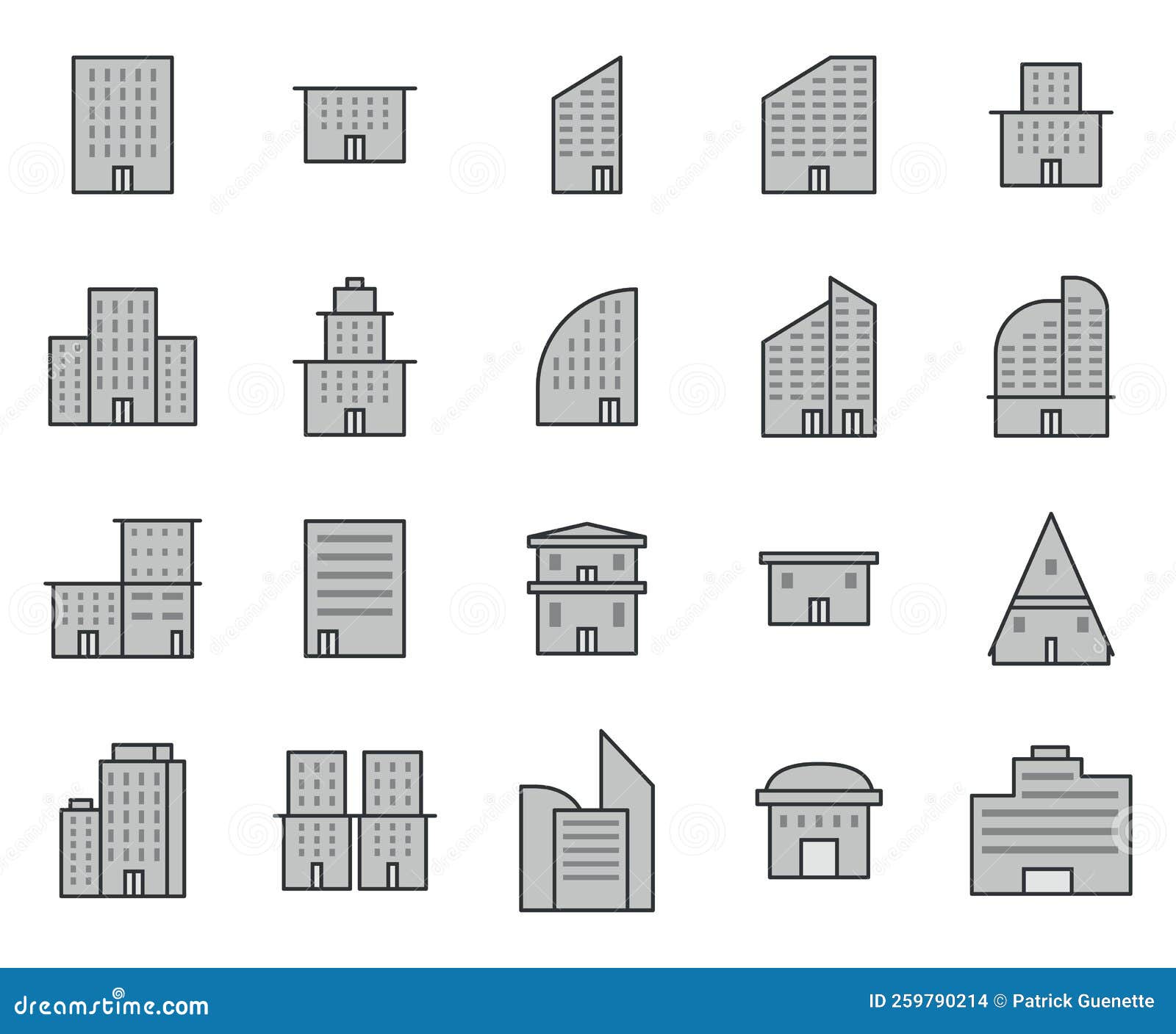 Grey buildings, icon stock vector. Illustration of flat - 259790214