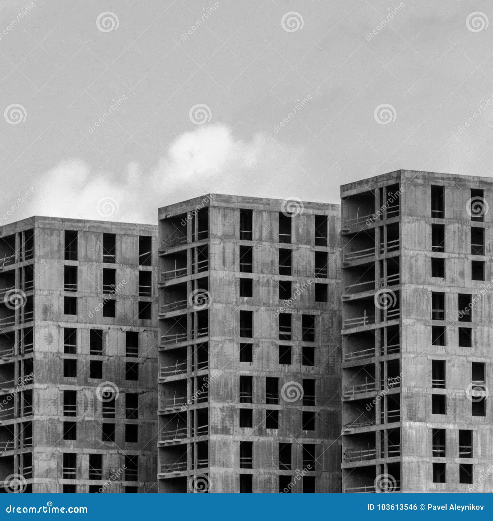 Grey Buildings and Sky. Black and White Photo. Stock Photo - Image of ...