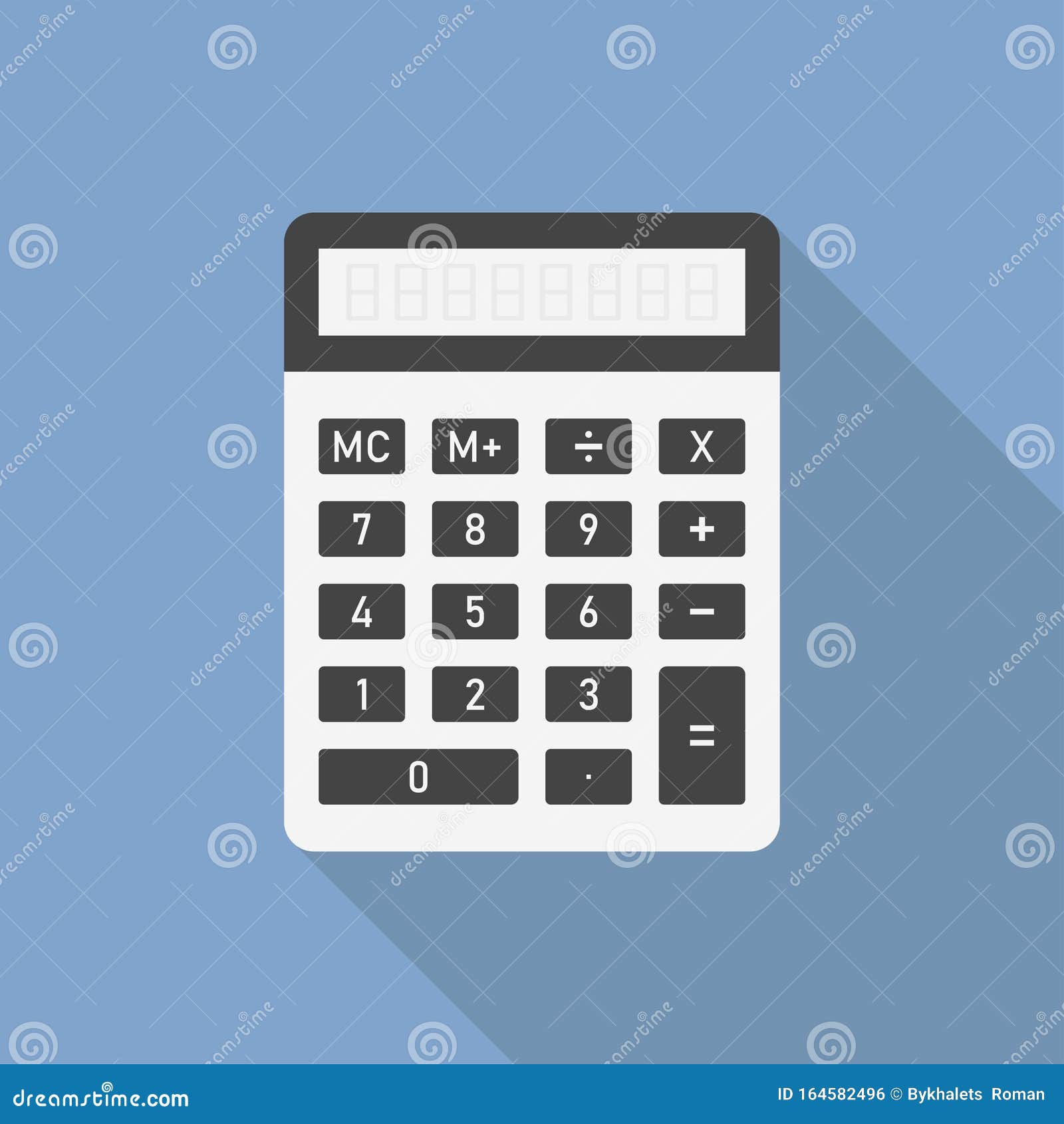 Grey Calculator with Black Buttons on Blue Background with Shadow ...