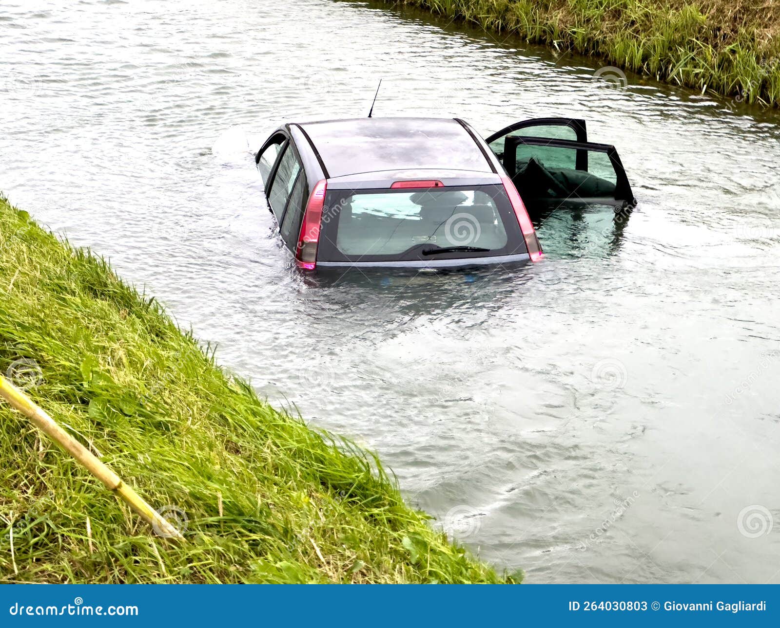 Grey Car Falls and Drowning in the River Stock Image - Image of weather ...