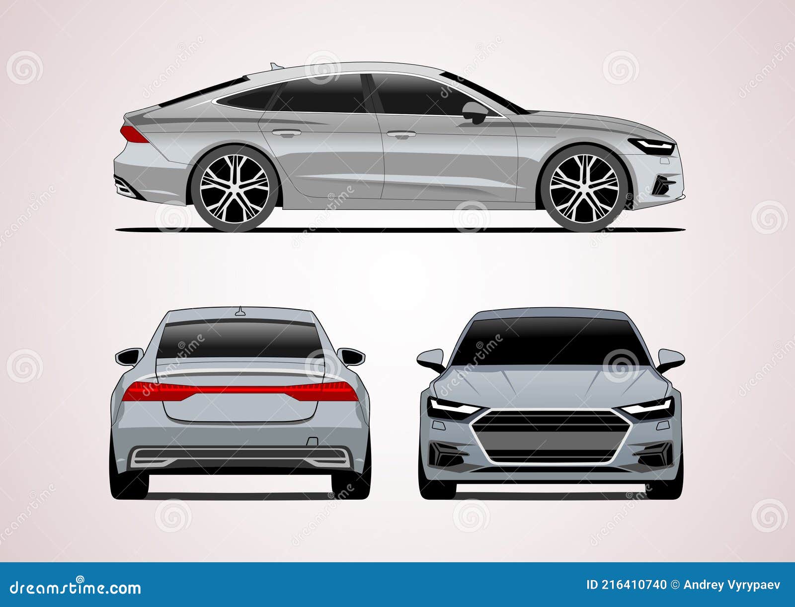 Grey Car View from Three Sides.cdr Stock Vector - Illustration of ...