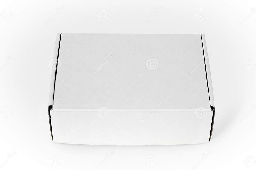 Grey Cardboard Box on White Background, Front View. Stock Photo - Image ...