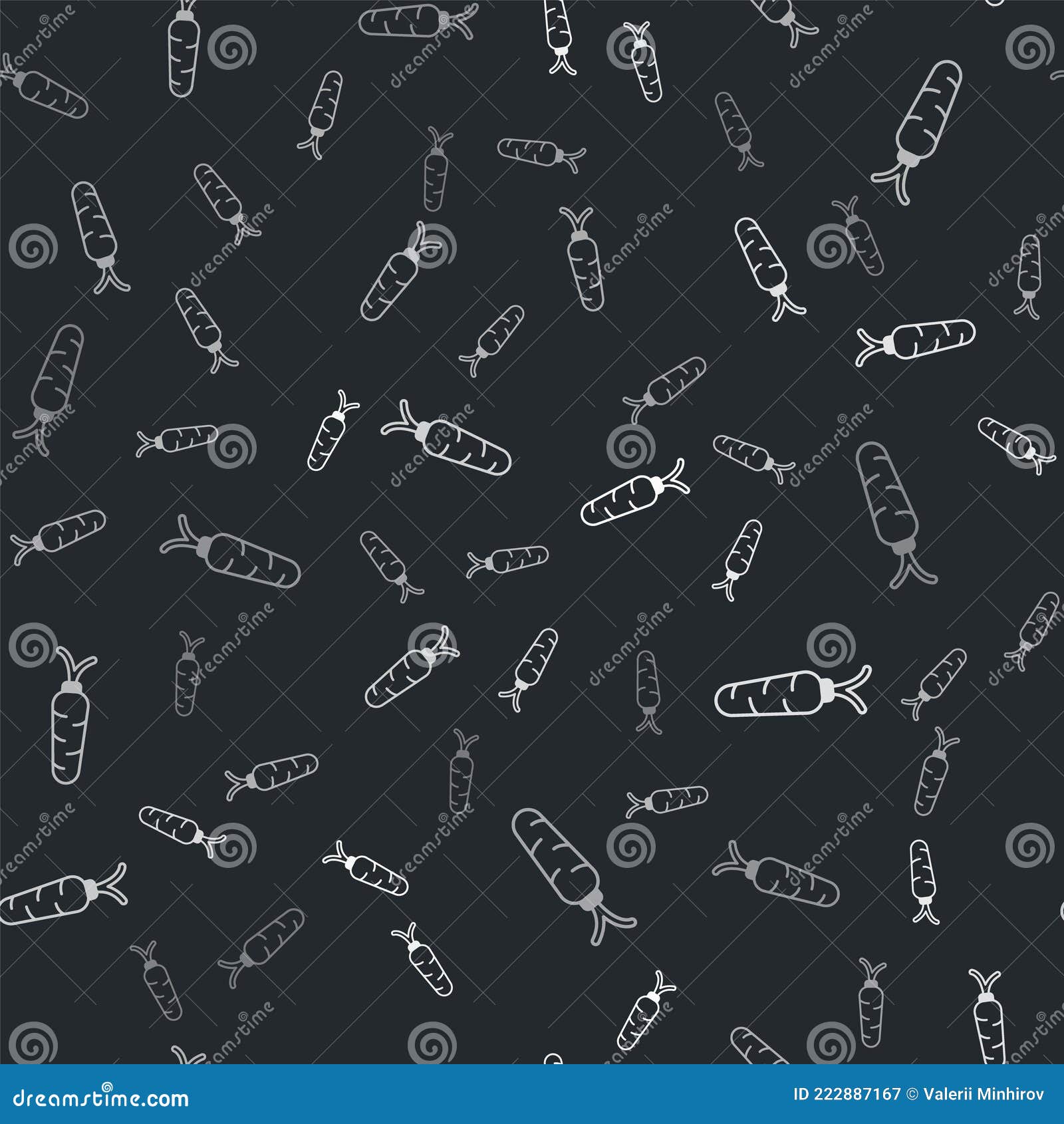 Grey Carrot Icon Isolated Seamless Pattern on Black Background. Vector ...