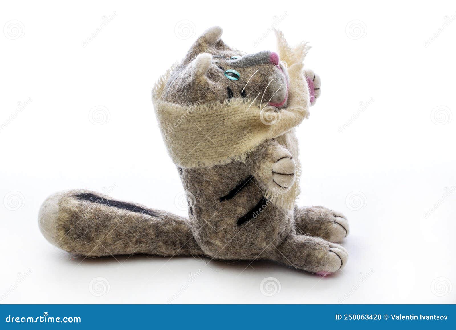 Grey Cat - Soft Toy Made of Felt Wool Stock Photo - Image of product ...
