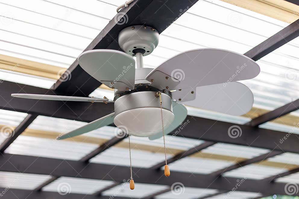 Grey Ceiling Fan with Pull Cords Stock Image - Image of home, gray ...
