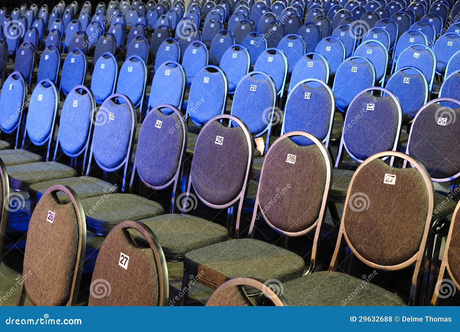 Grey Chairs with Numbers in a Row Stock Photo - Image of seat, room ...