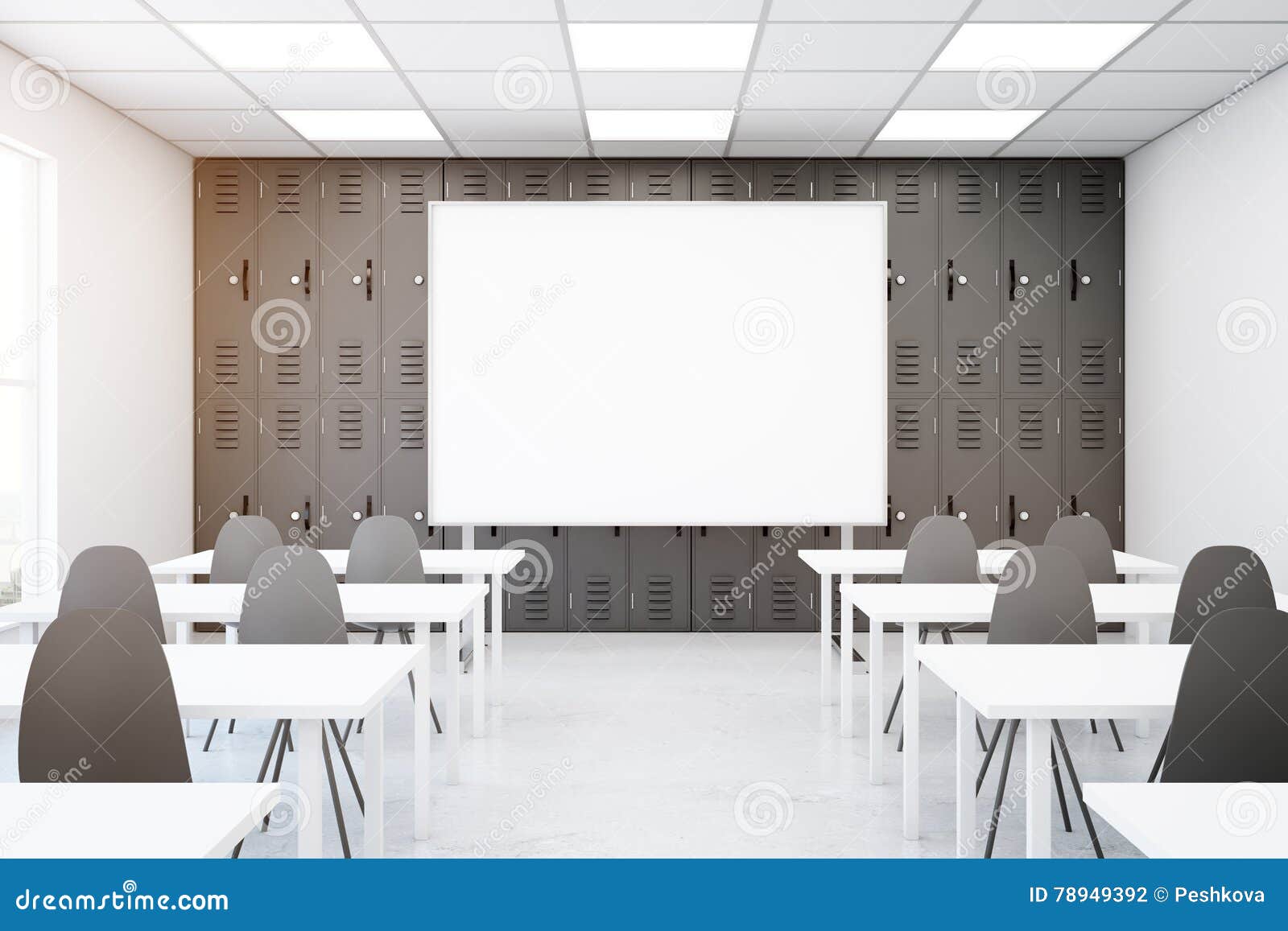 Grey classroom interior stock illustration. Illustration of class ...