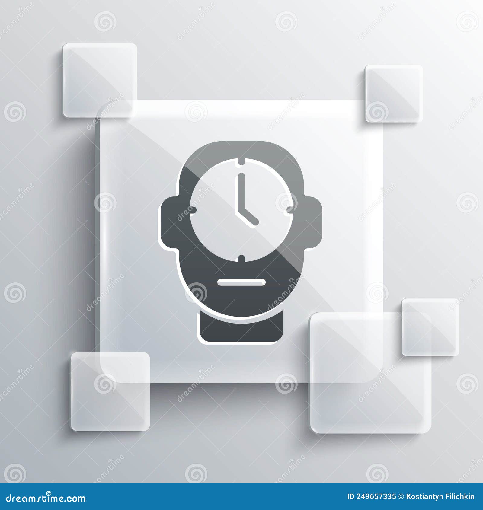 Grey Clock Icon Isolated on Grey Background. Time Symbol. Square Glass ...