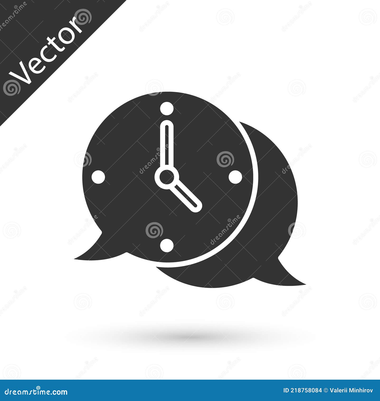 Grey Clock with Speech Bubble Icon Isolated on White Background. Time ...