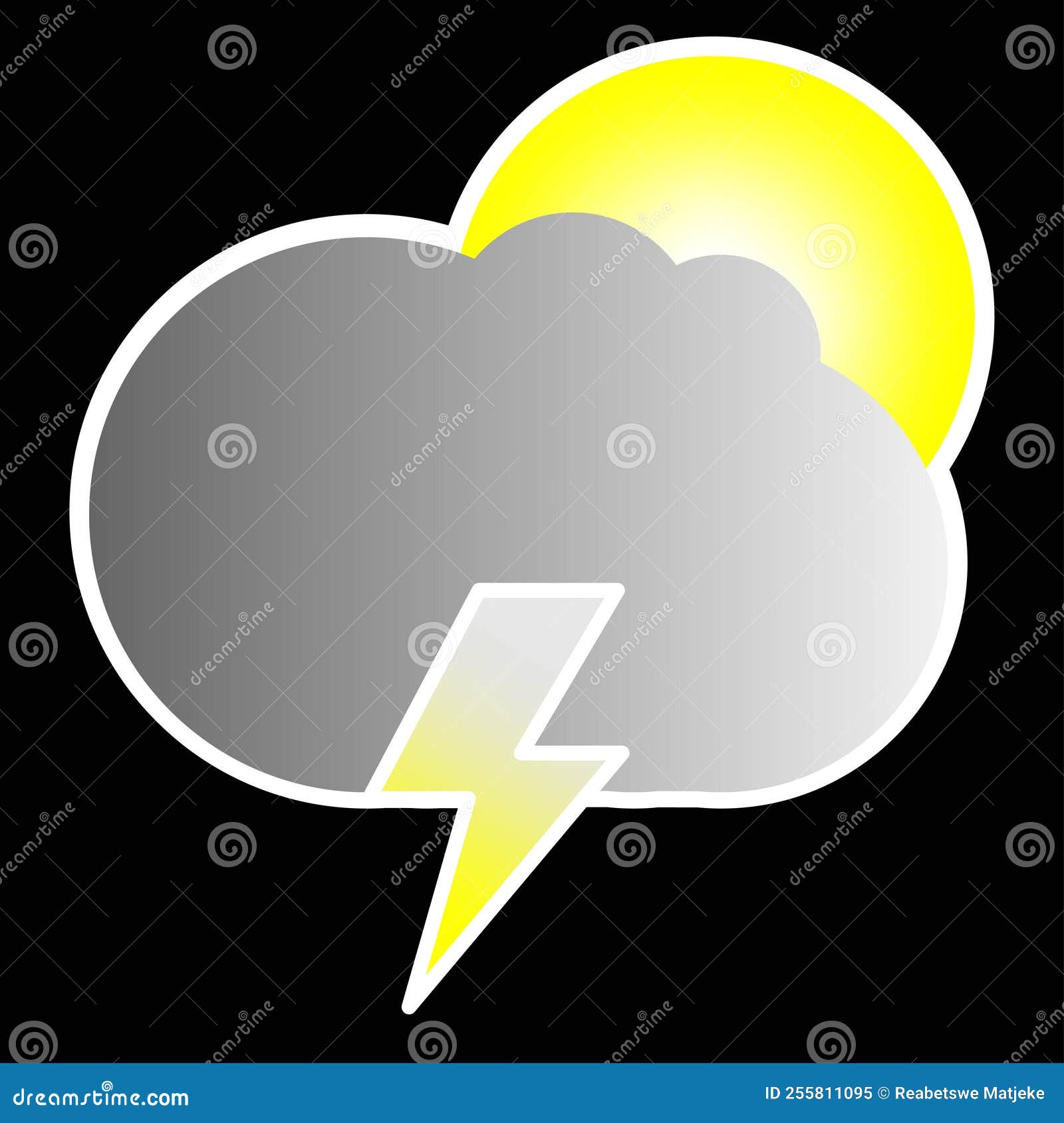 Grey Clouds with Sun and Lightning Bolt Weather Flat Icon Stock Vector ...