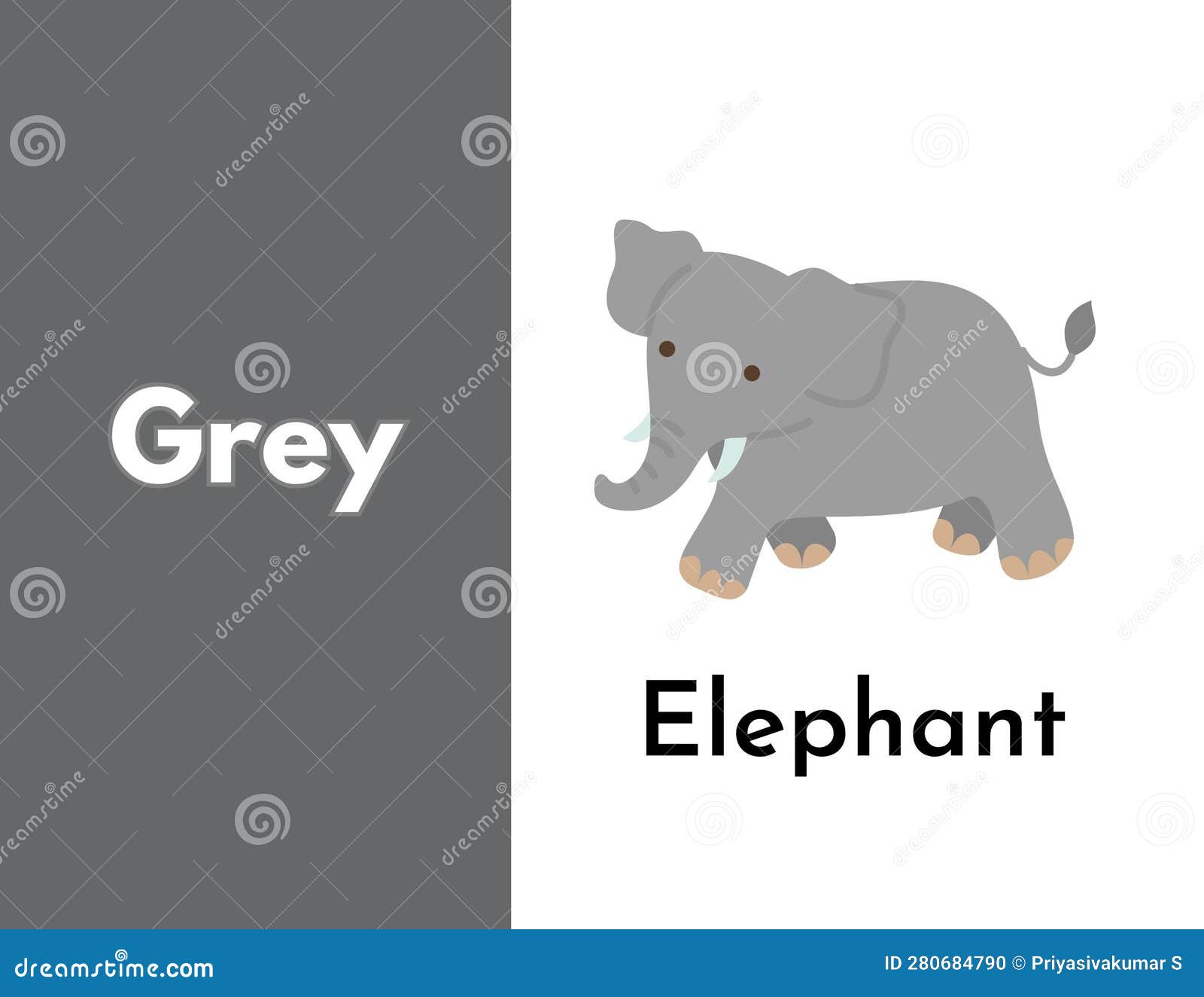 Grey Color Picture with Example Elephant Grey Color, Kids Learning - 1 ...