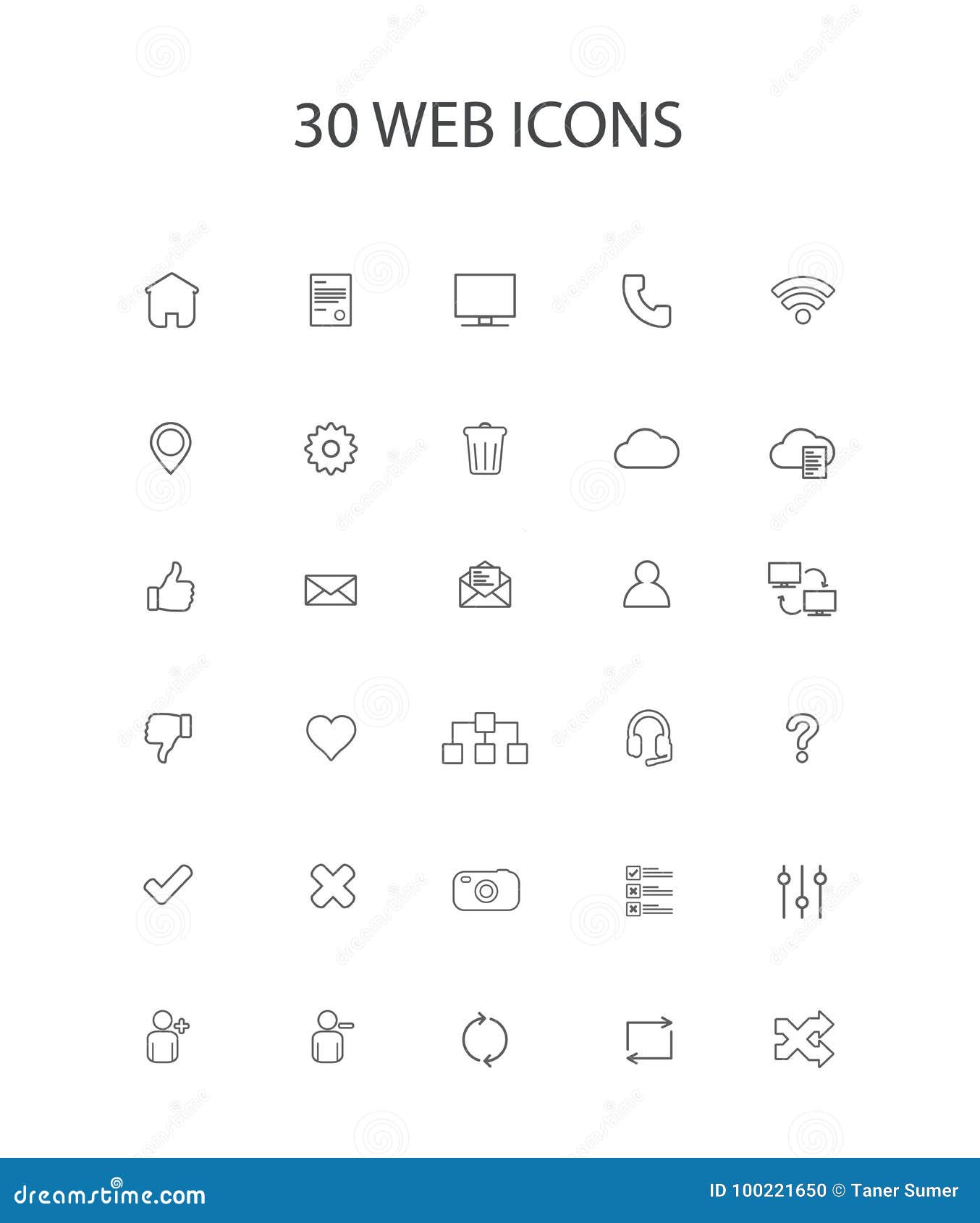 30 Grey Color Simple Web Icons Stock Vector - Illustration of ...
