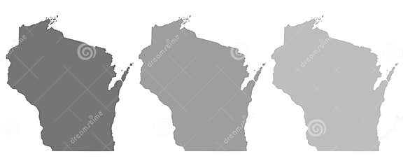 Grey Color Wisconsin Map Set Stock Illustration - Illustration of ...