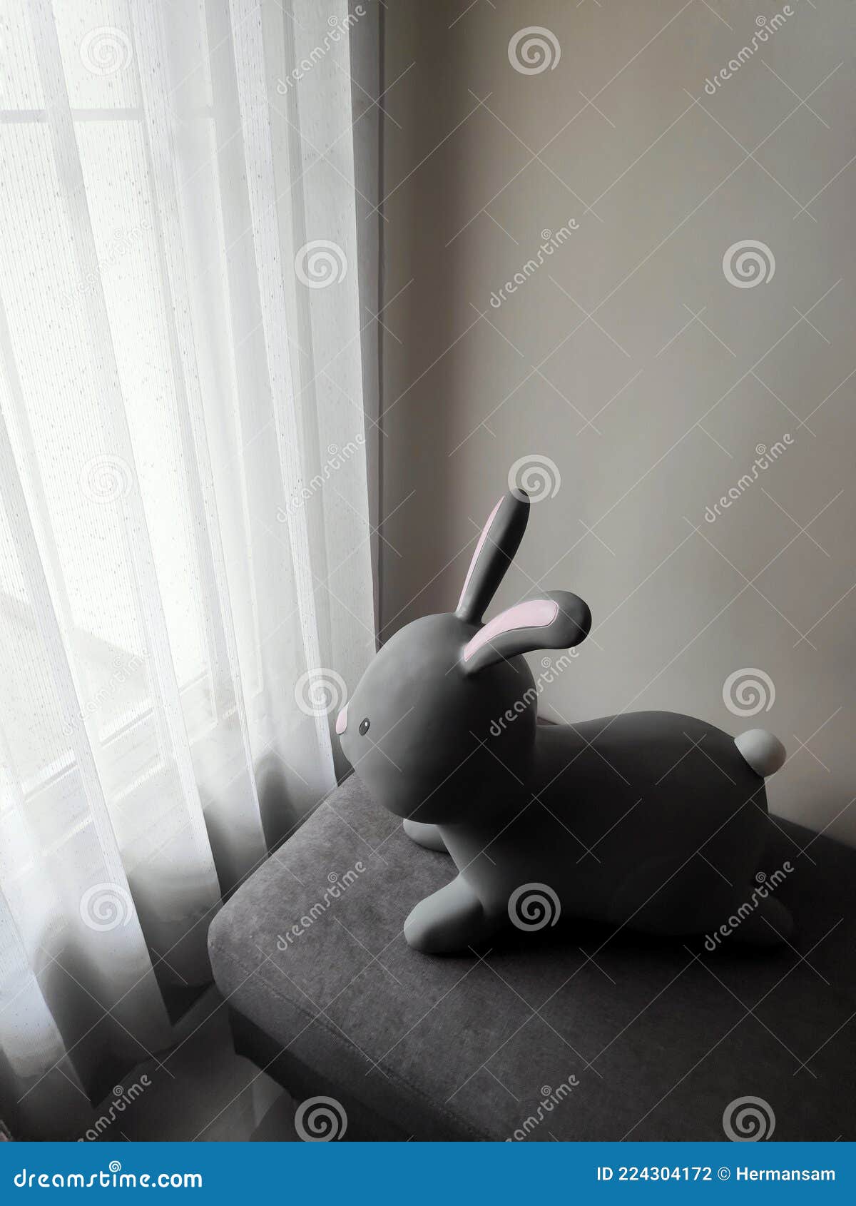 Grey Colored Rubber Rabbit Bunny Inside Room with Window Lighting Stock ...