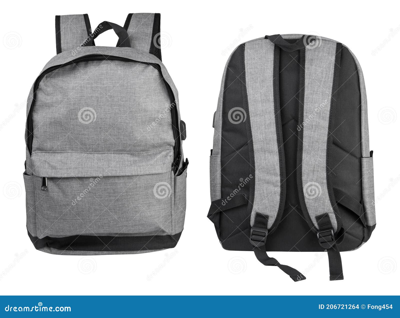 Grey Colour Backpack Isolated Over White Background Stock Photo - Image ...