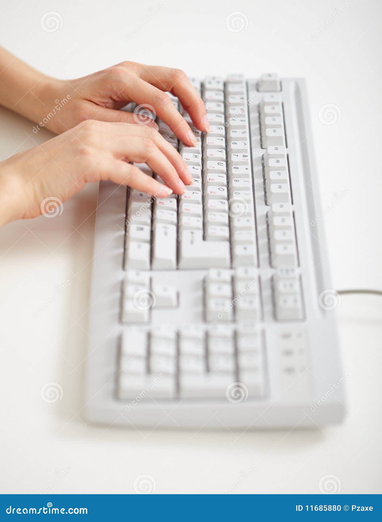 Grey Computer Keyboard and Hands Working on it Stock Photo - Image of ...