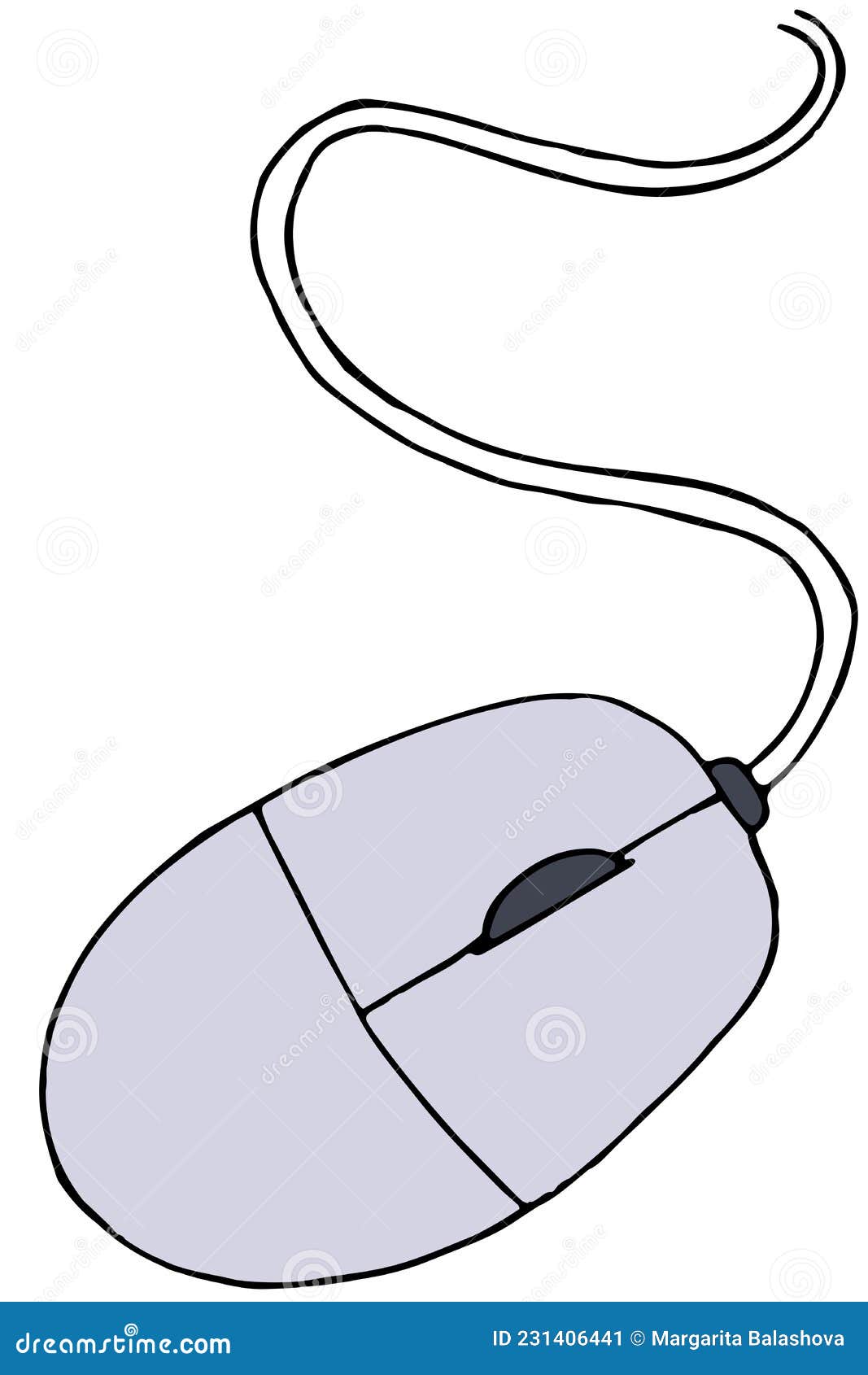 Grey Computer Mouse with Wire, Color Vector Illustration in Doodle ...