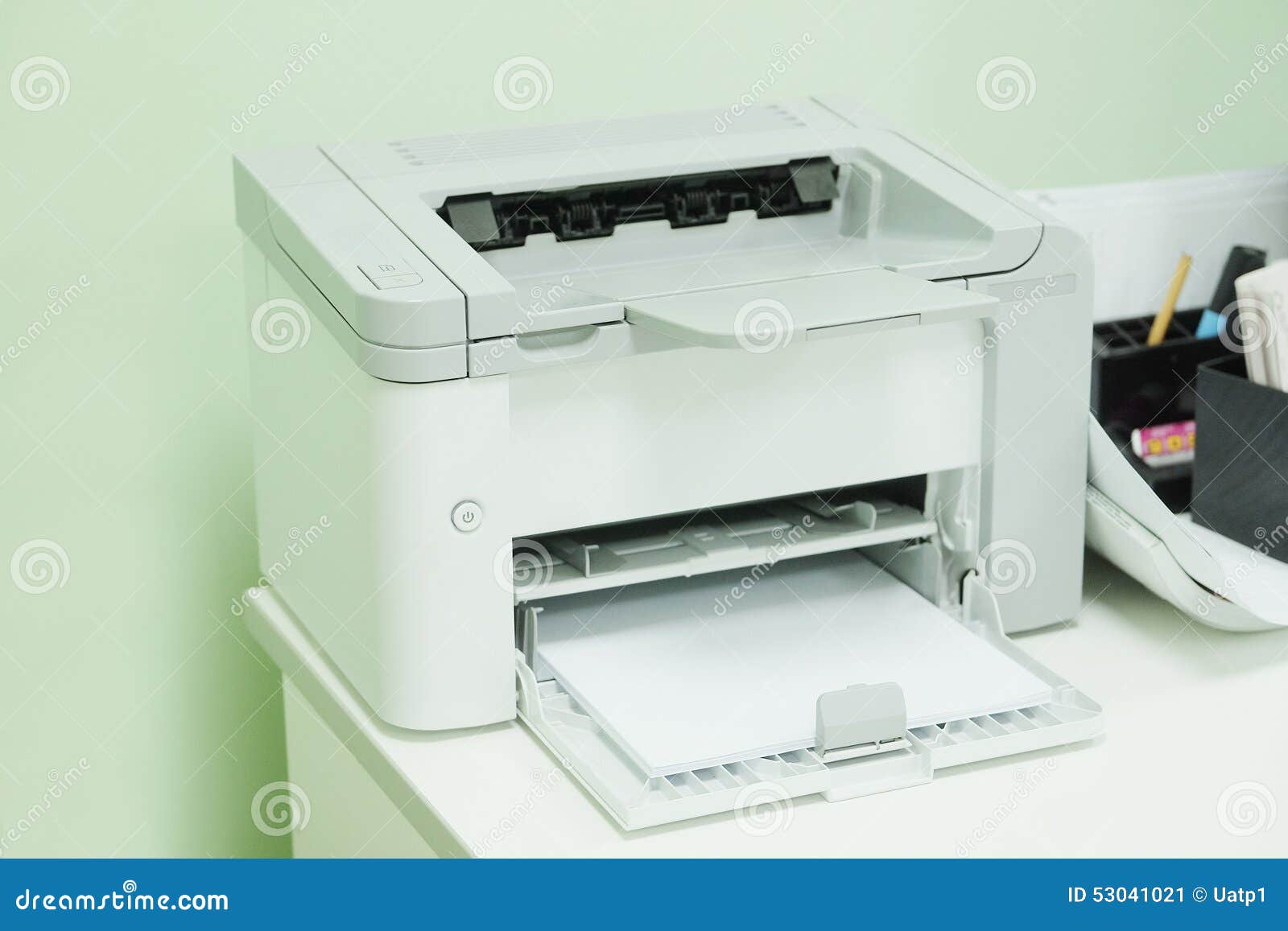 Grey computer printer stock image. Image of open, empty - 53041021