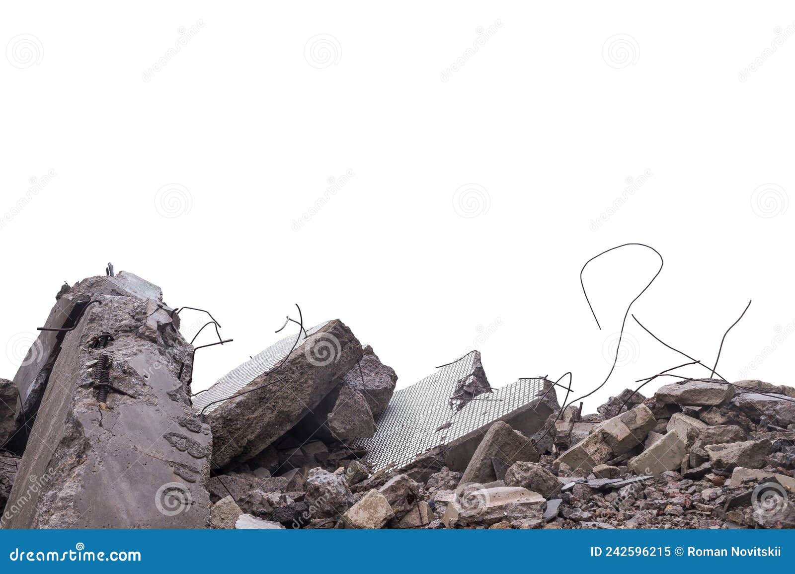 Grey Concrete Fragments of a Destroyed Building Isolated on a White ...