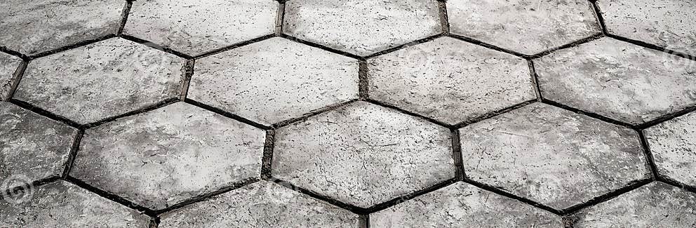 Grey Concrete Hexagonal Pavers Creating Textured Pavement Surface Stock ...