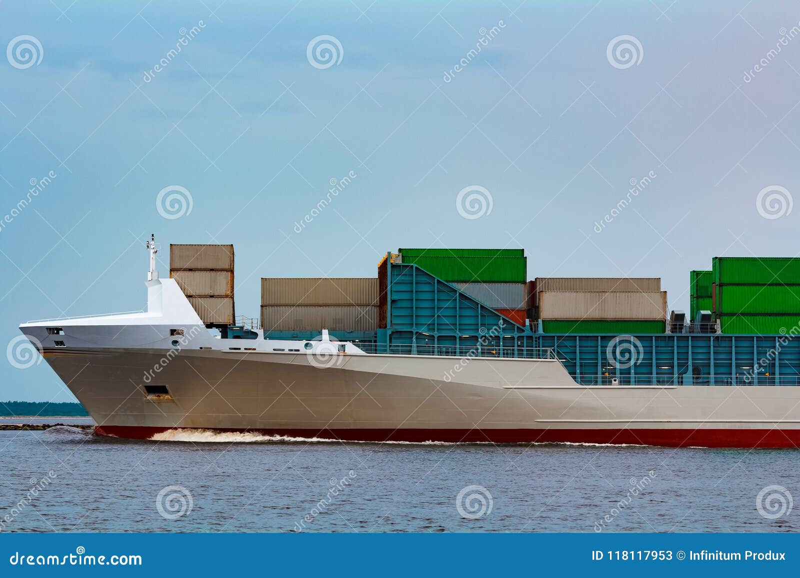 Grey Container Ship Underway Stock Image - Image of blue, freight ...