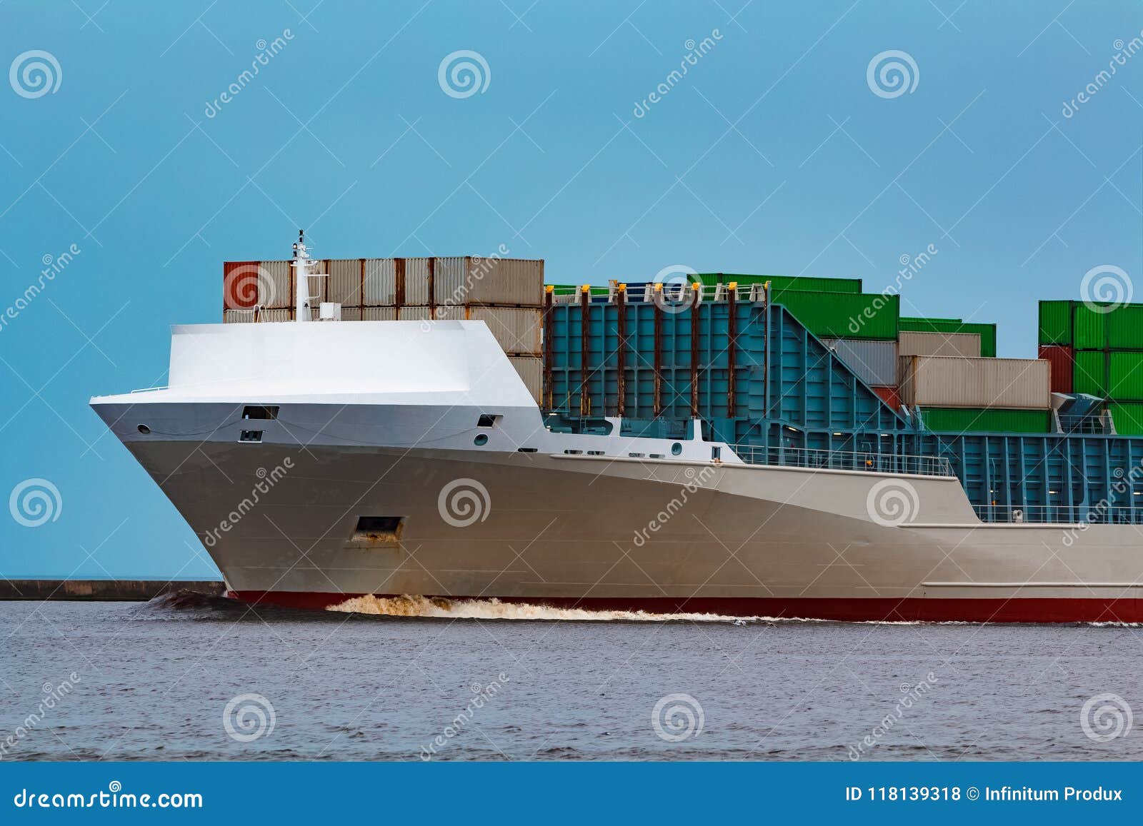 Grey Container Ship Underway Stock Photo - Image of blue, latvia: 118139318
