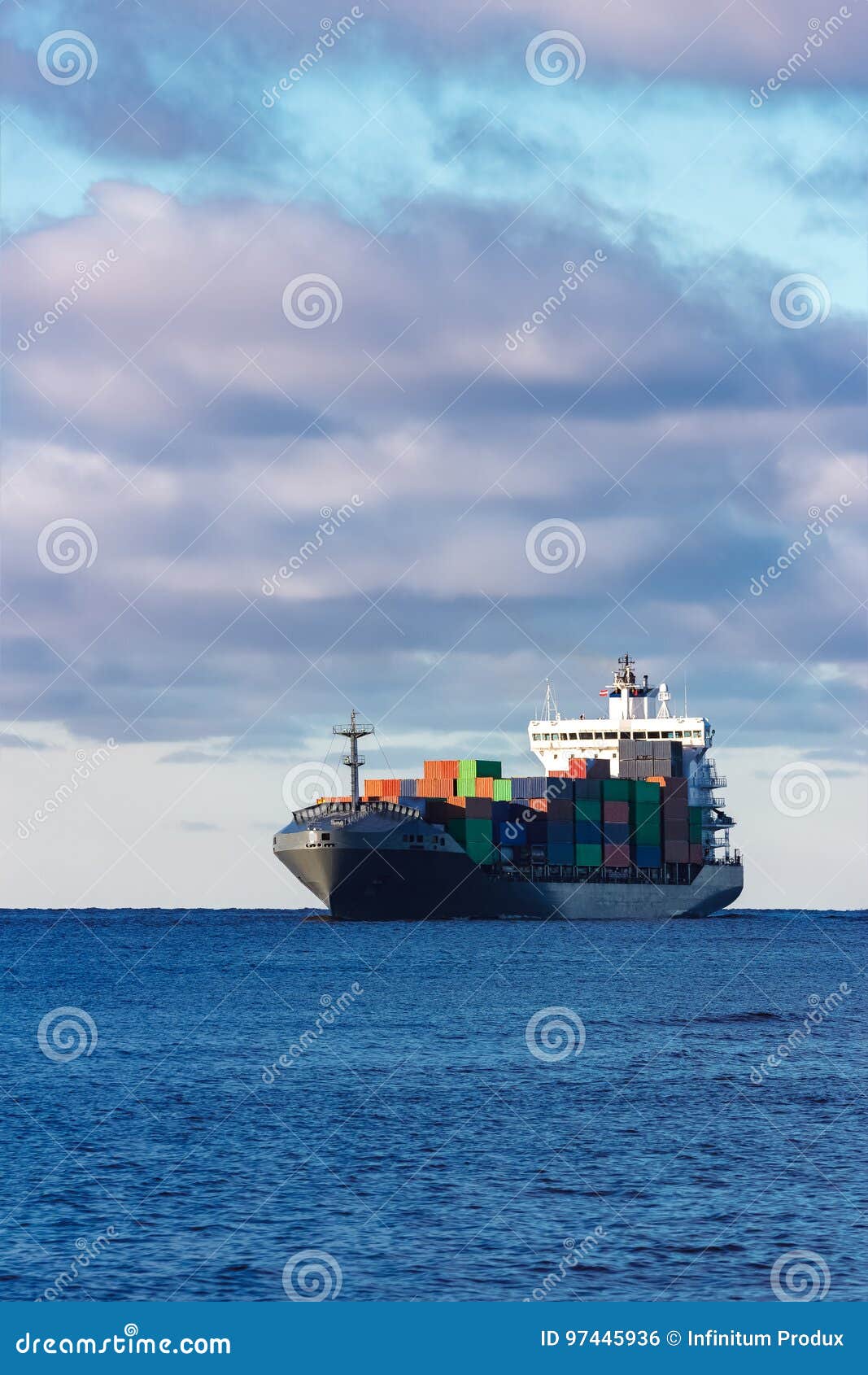 Grey container ship stock photo. Image of export, cargo - 97445936
