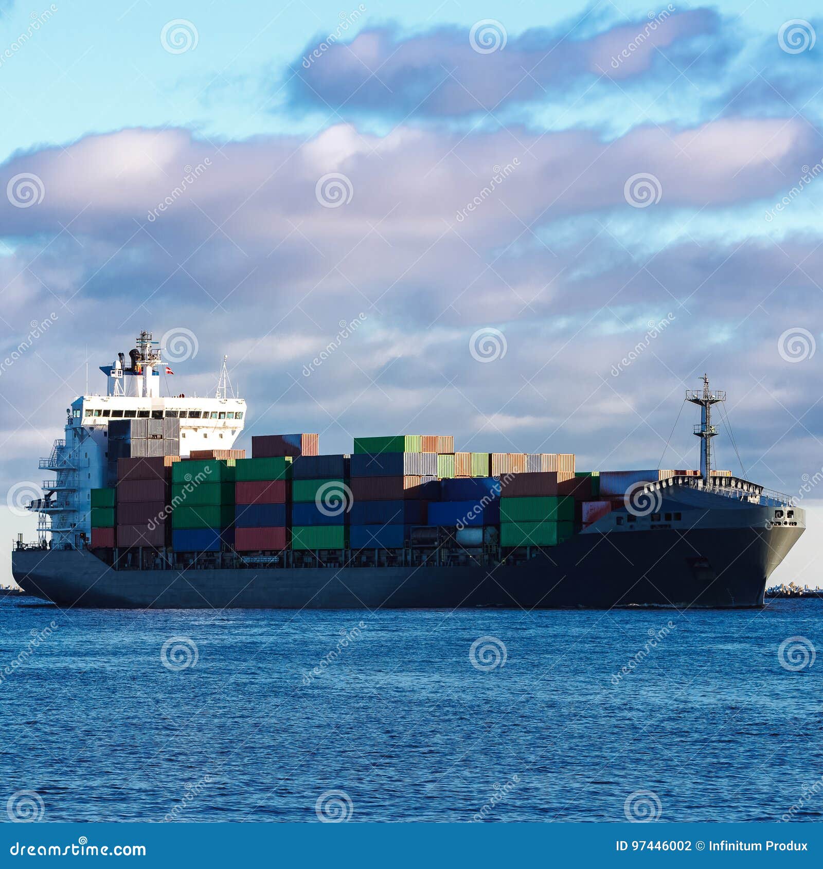 Grey container ship stock photo. Image of container, vessel - 97446002